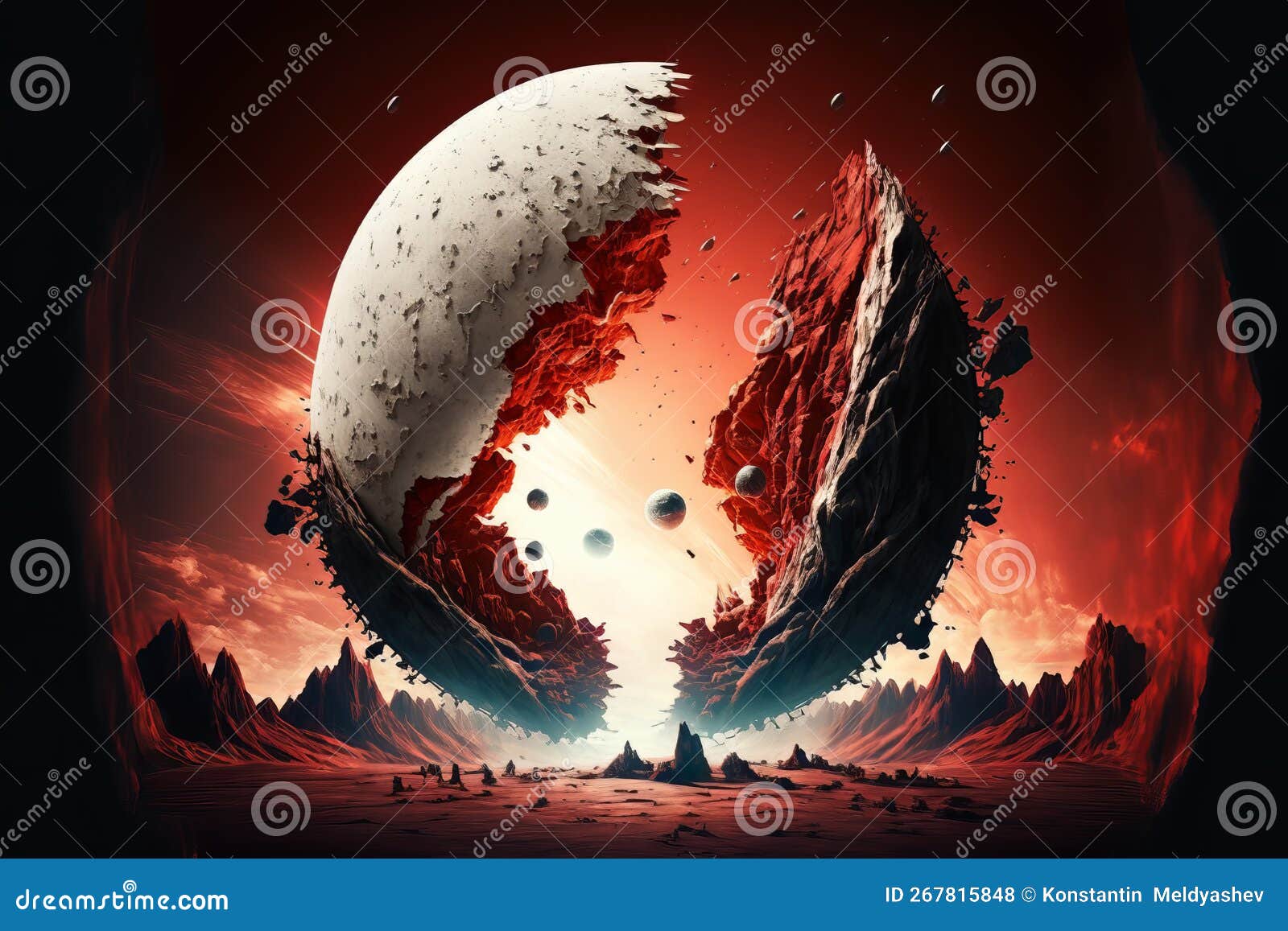 A Red and White Landscape Where Two Parallel Universes Merge, Creating ...