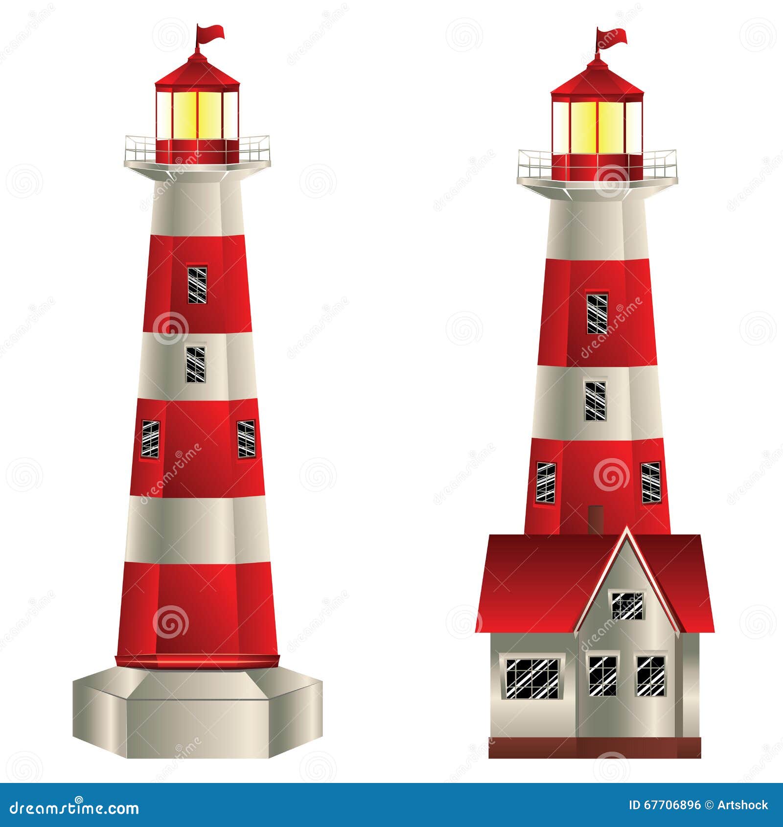 Red and White Lighthouse stock vector. Illustration of liner - 67706896