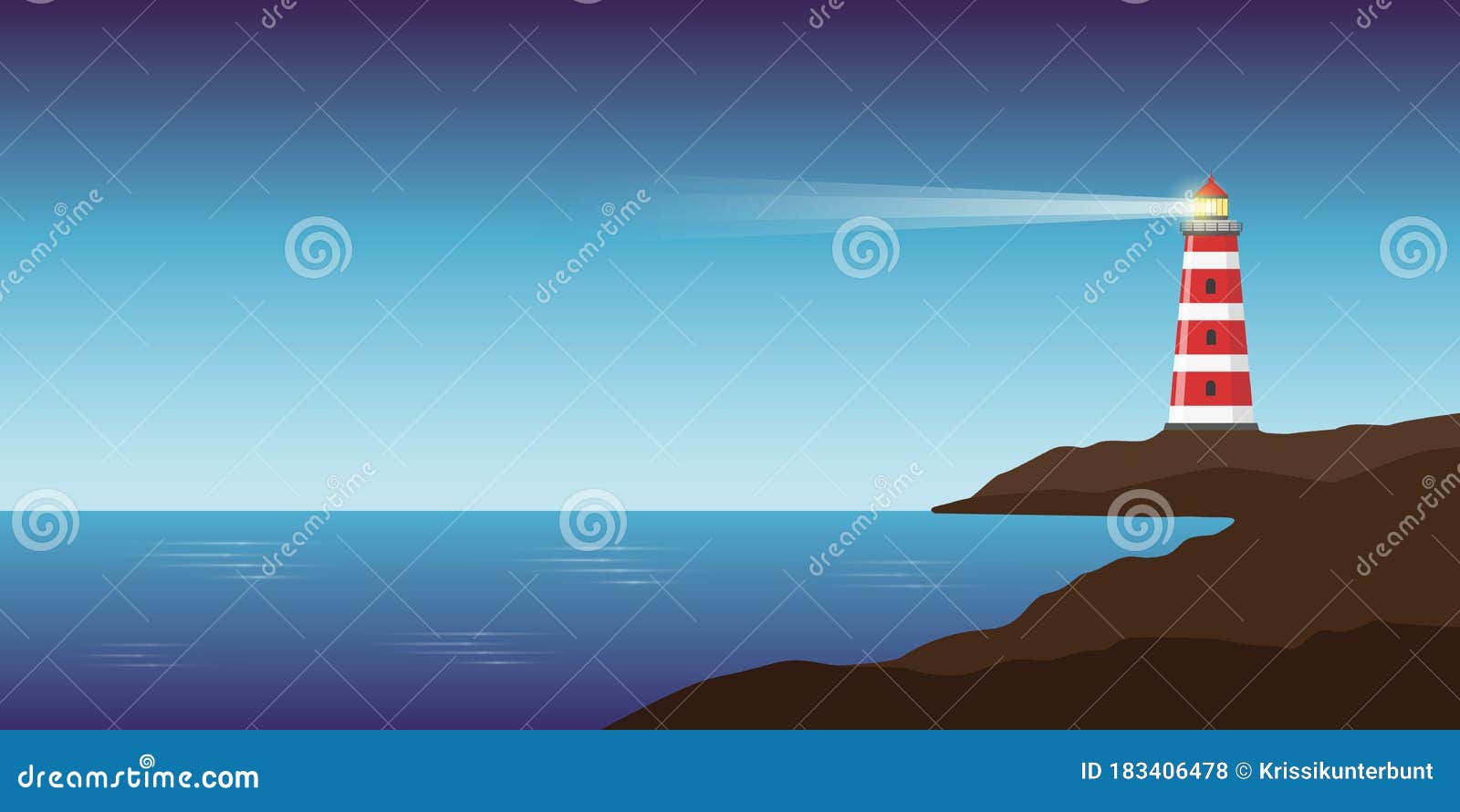 Red and White Lighthouse Seascape Stock Vector - Illustration of ...
