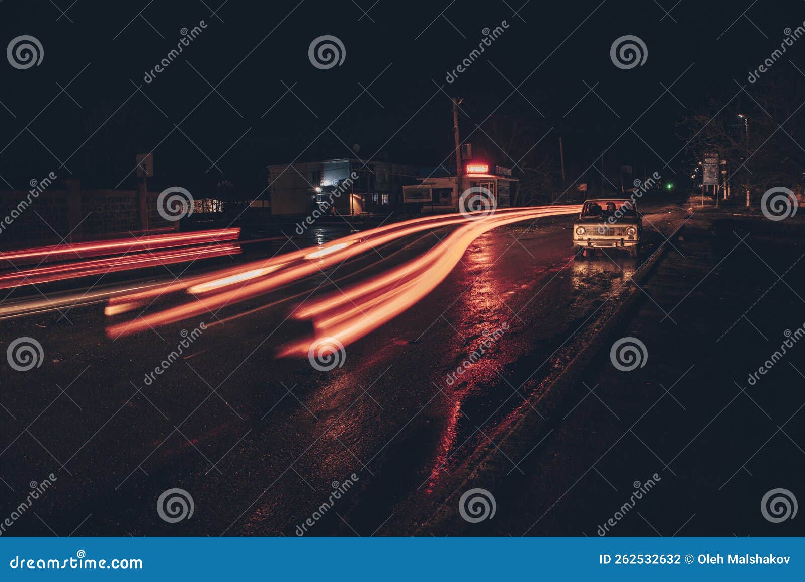 Red and White Lights from Passing Cars. Night Highway. Stock Photo ...