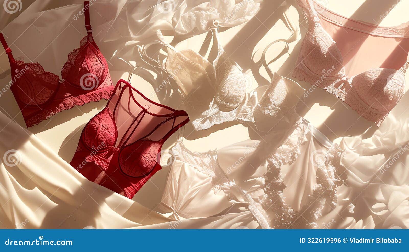 Red and White Lace Lingerie on White Fabric Stock Illustration ...