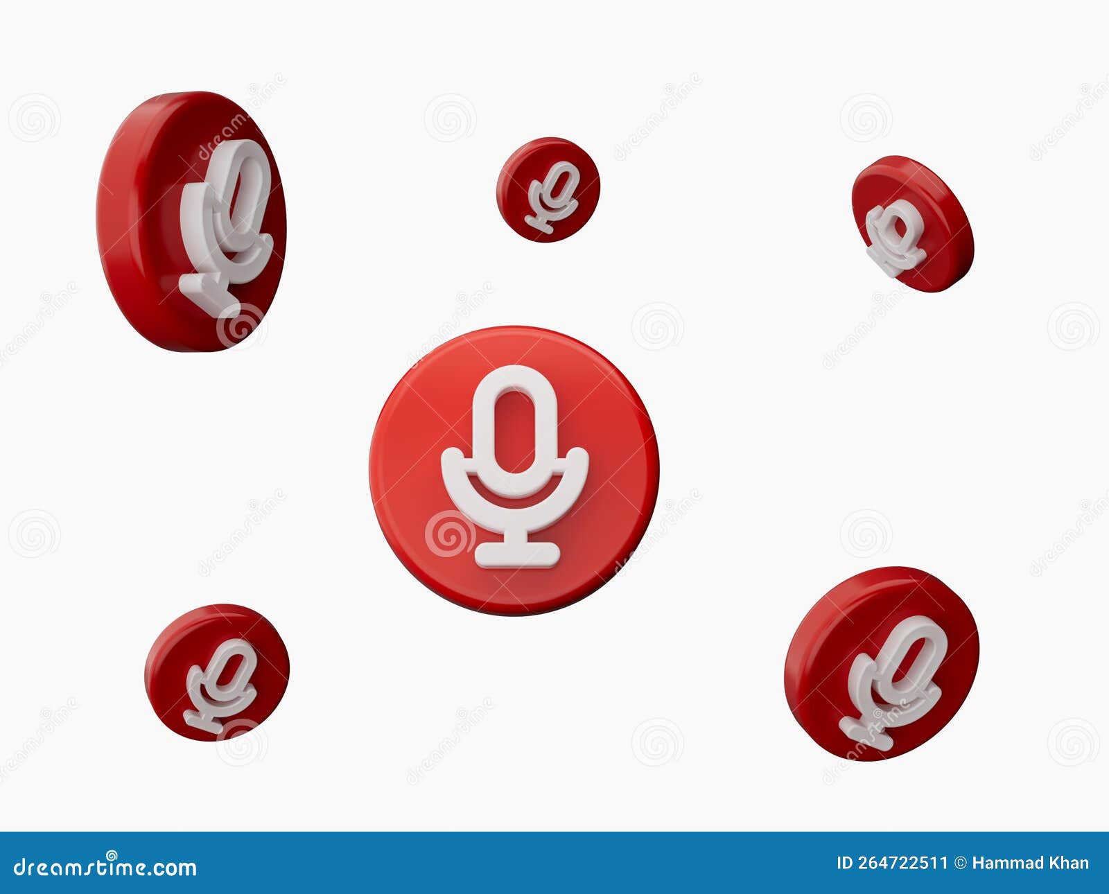 Red and White Mic Icon 3d Many Icons Flying 3d Illustration Stock ...