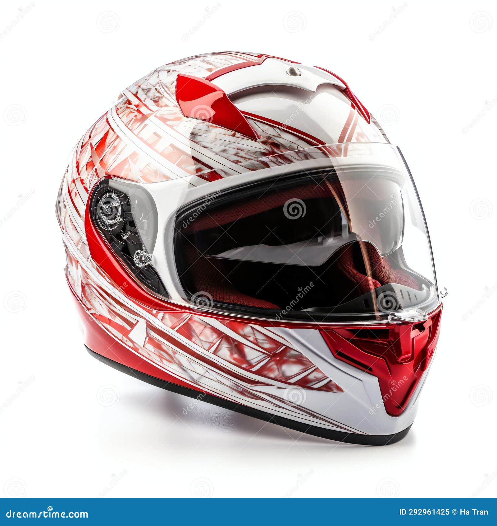 Red and White Motorcycle Helmet Isolated on White Background Stock ...