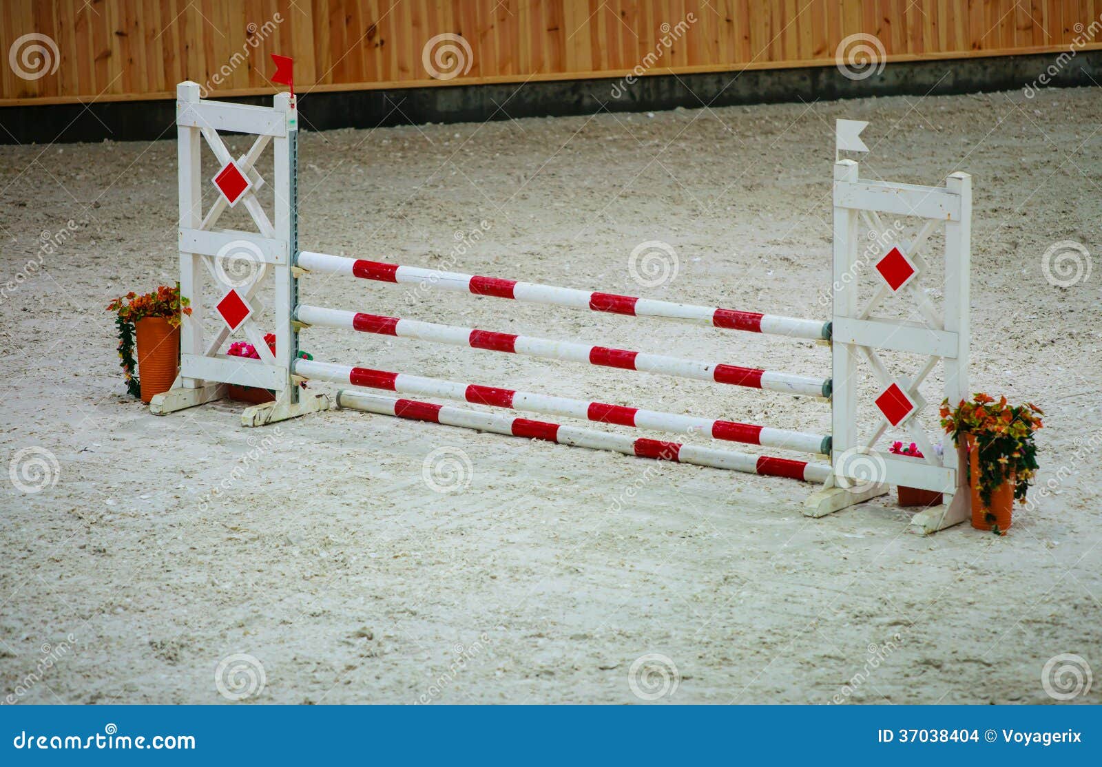 Red White Obstacle For Jumping Horses. Riding Competition. Stock ...