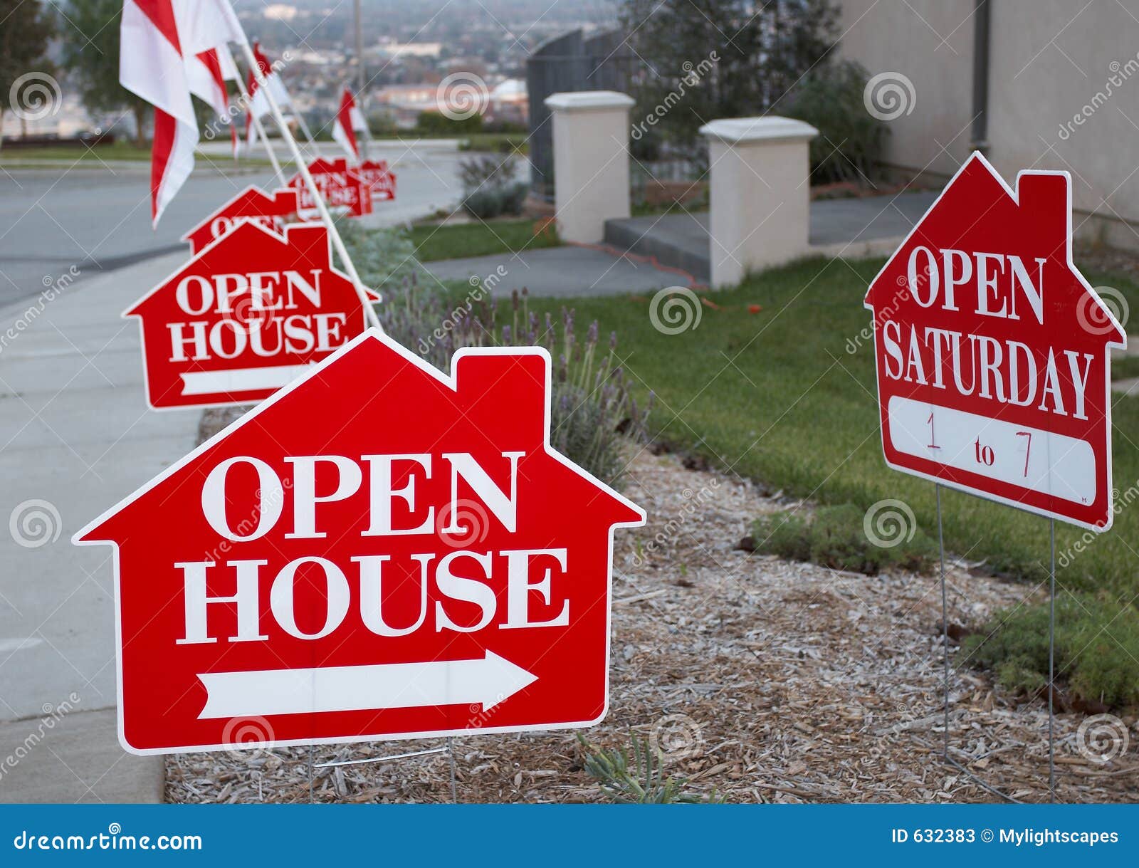 Red and White Open House Signs Stock Image - Image of homes, flag: 632383