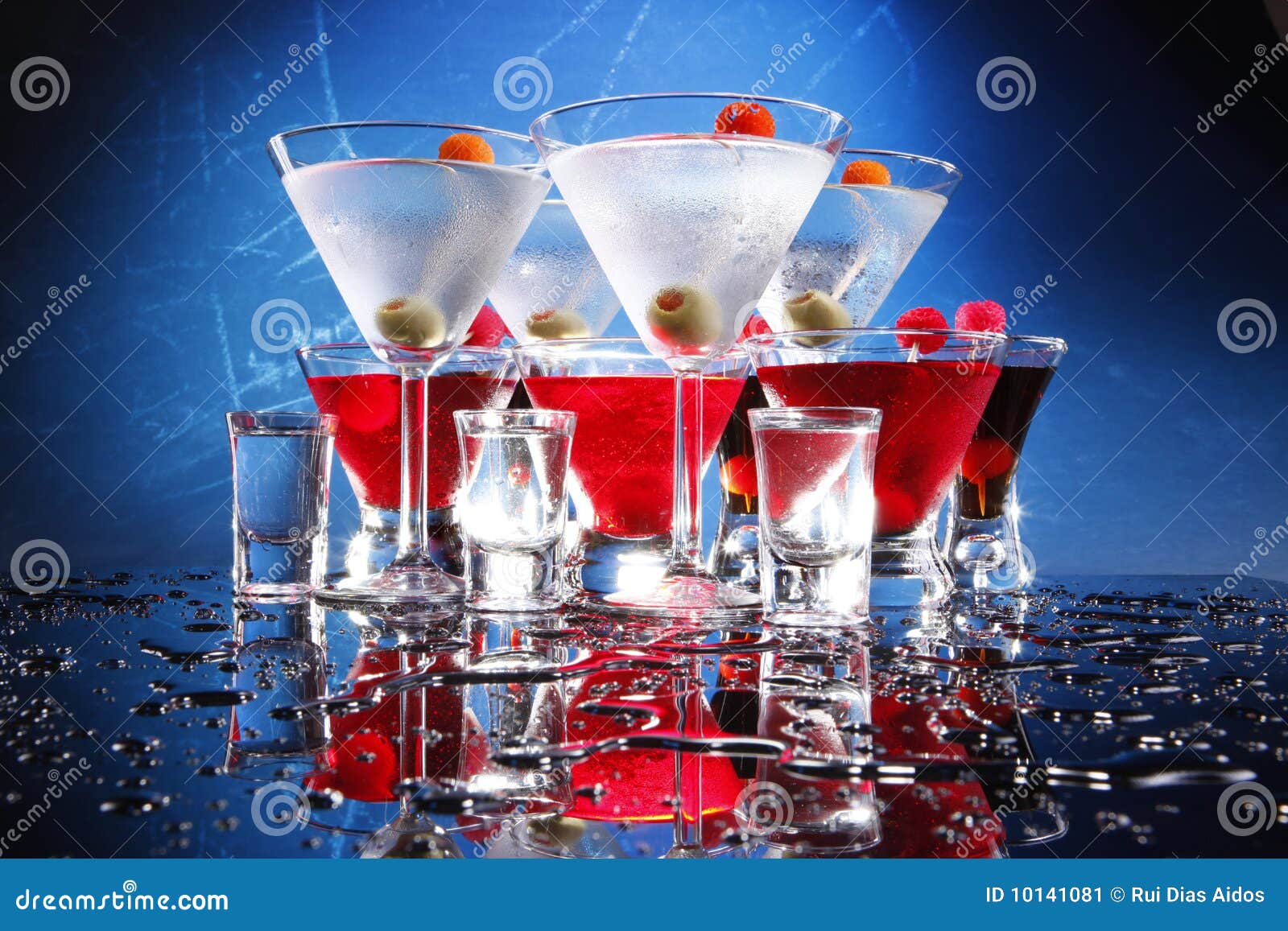Red and White Party Cocktails on Blue Stock Image - Image of beverage ...