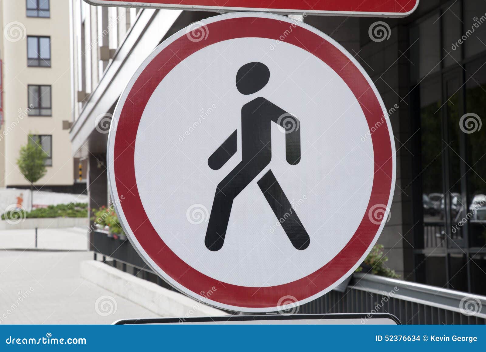Red and White Pedestrian Sign Stock Photo - Image of forward, city ...