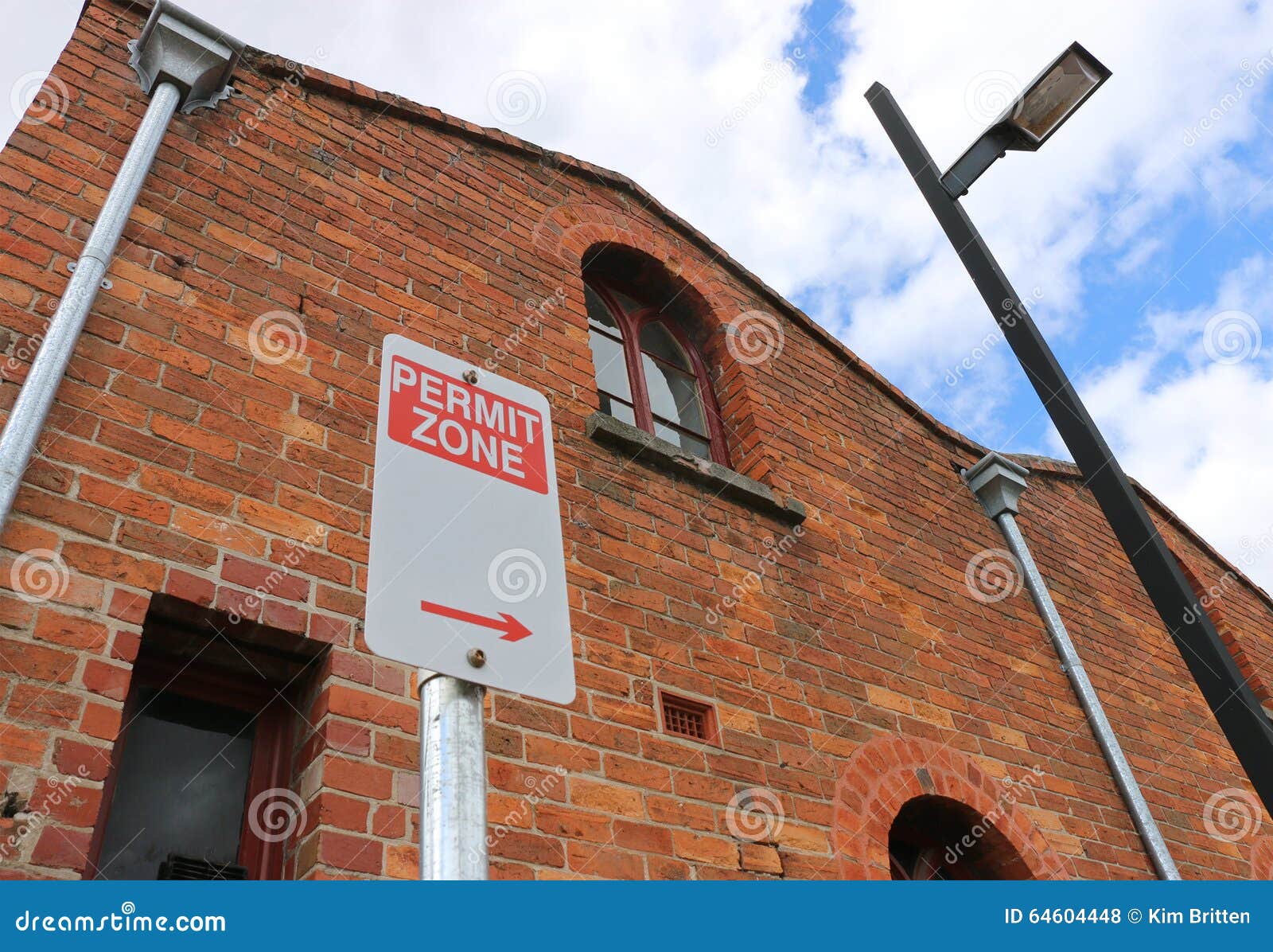 Red and White Permit Zone Sign and Blue Cloudy Sky Stock Photo - Image ...