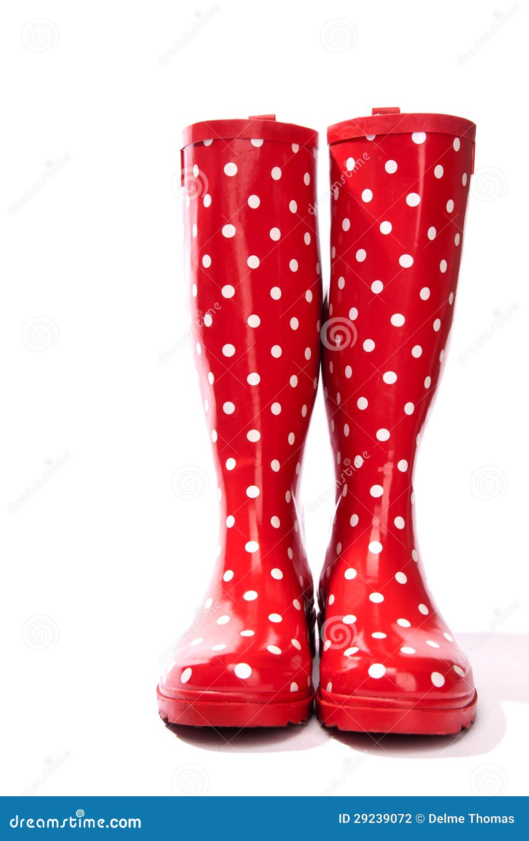 Red and White Polka Dot Gumboots Facing Forwards Stock Photo - Image of ...