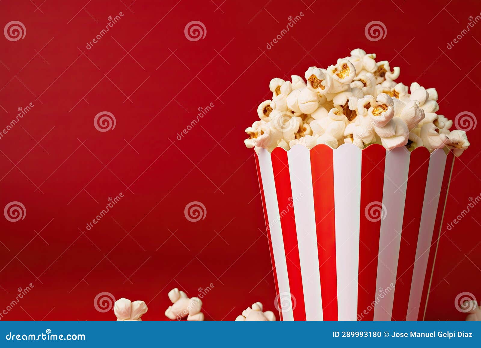 Red and White Popcorn Box on a Red Backdrop. Generative AI Stock Photo ...