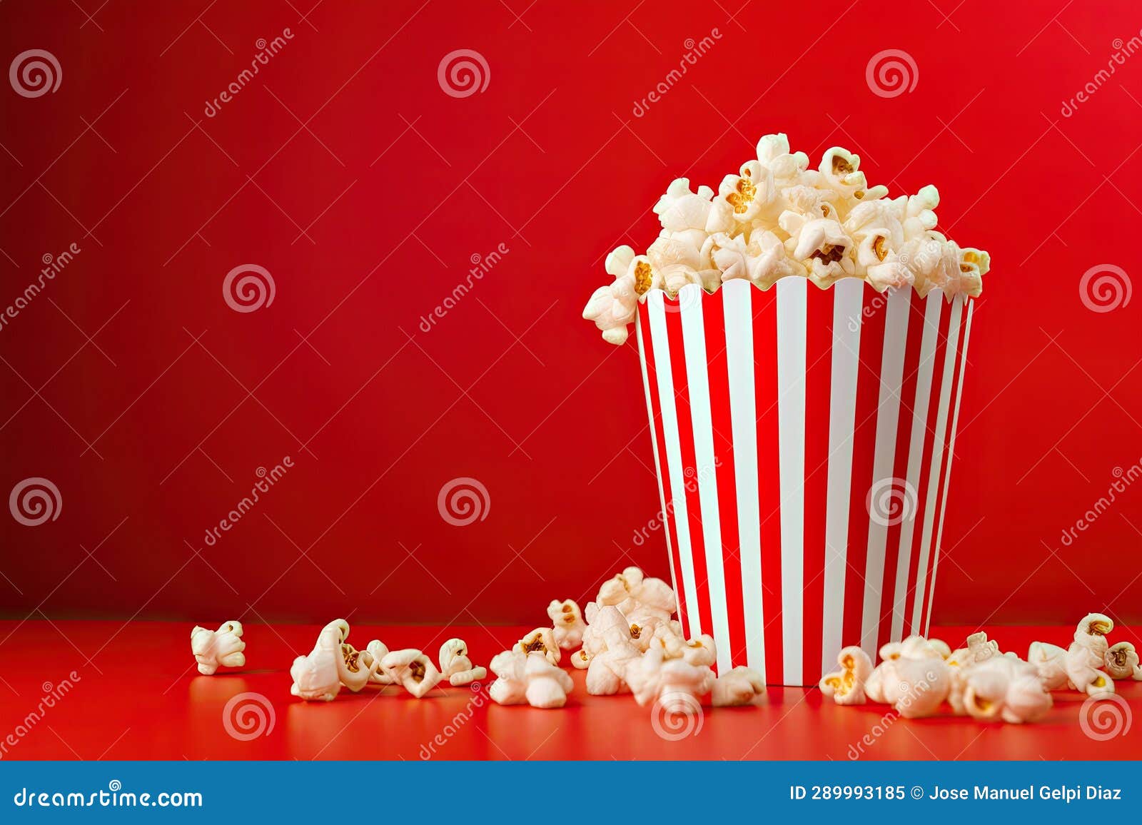 Red and White Popcorn Box on a Red Backdrop. Generative AI Stock Image ...