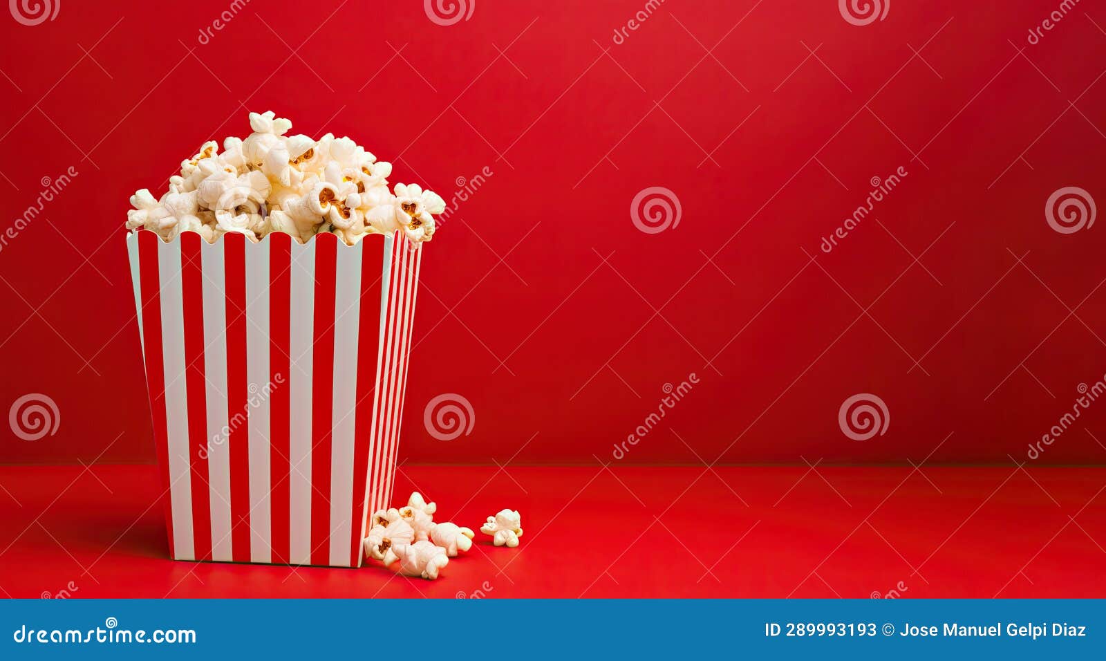 Red and White Popcorn Box on a Red Backdrop. Generative AI Stock Image ...