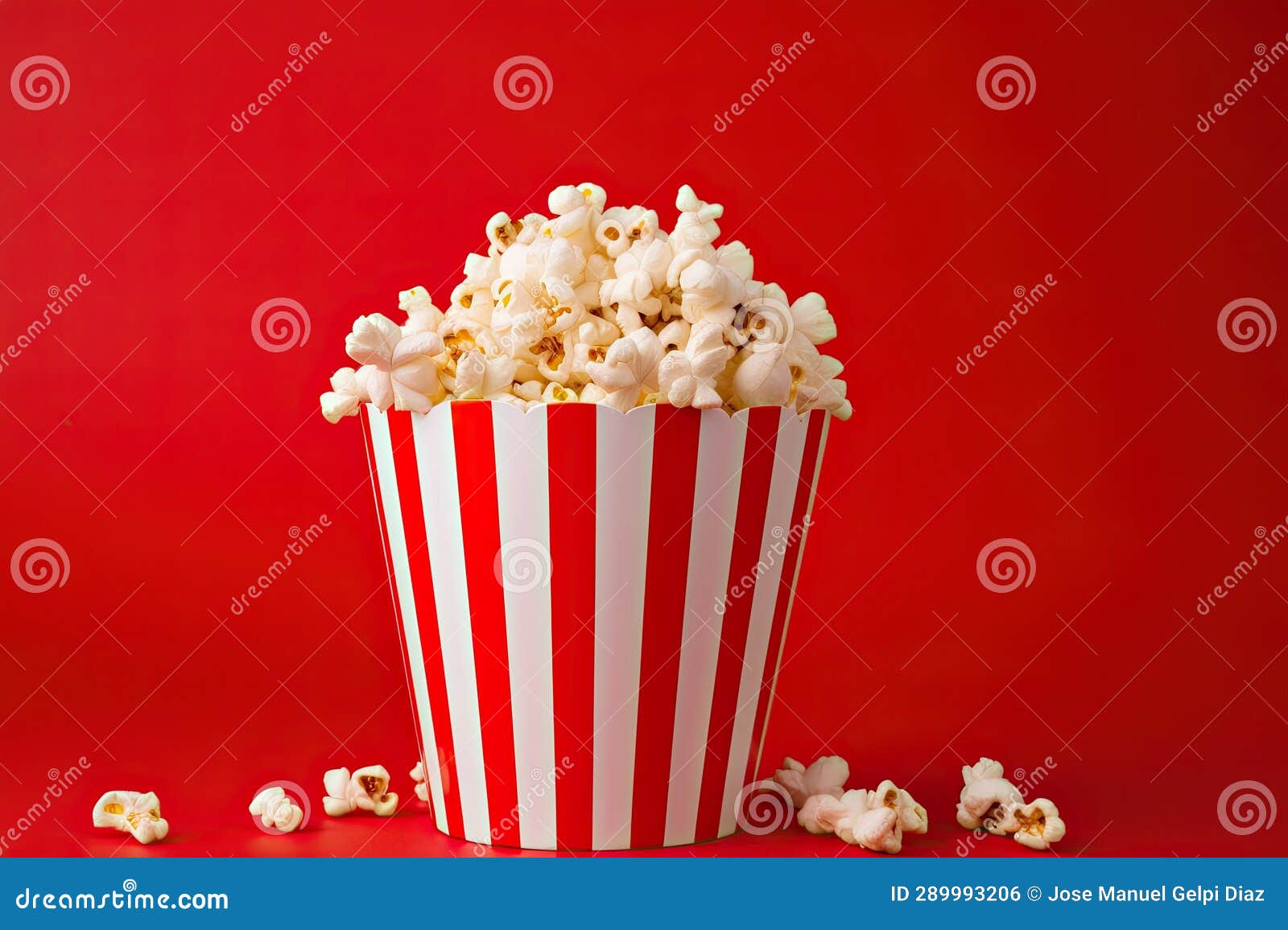 Red and White Popcorn Box on a Red Backdrop. Generative AI Stock Photo ...