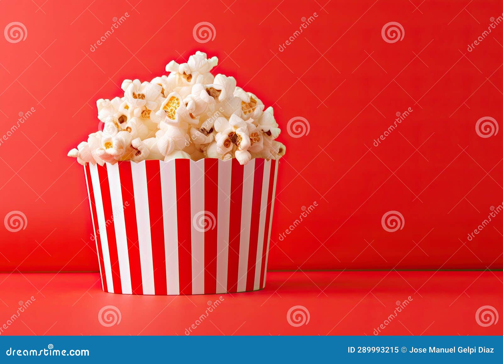 Red and White Popcorn Box on a Red Backdrop. Generative AI Stock Image ...