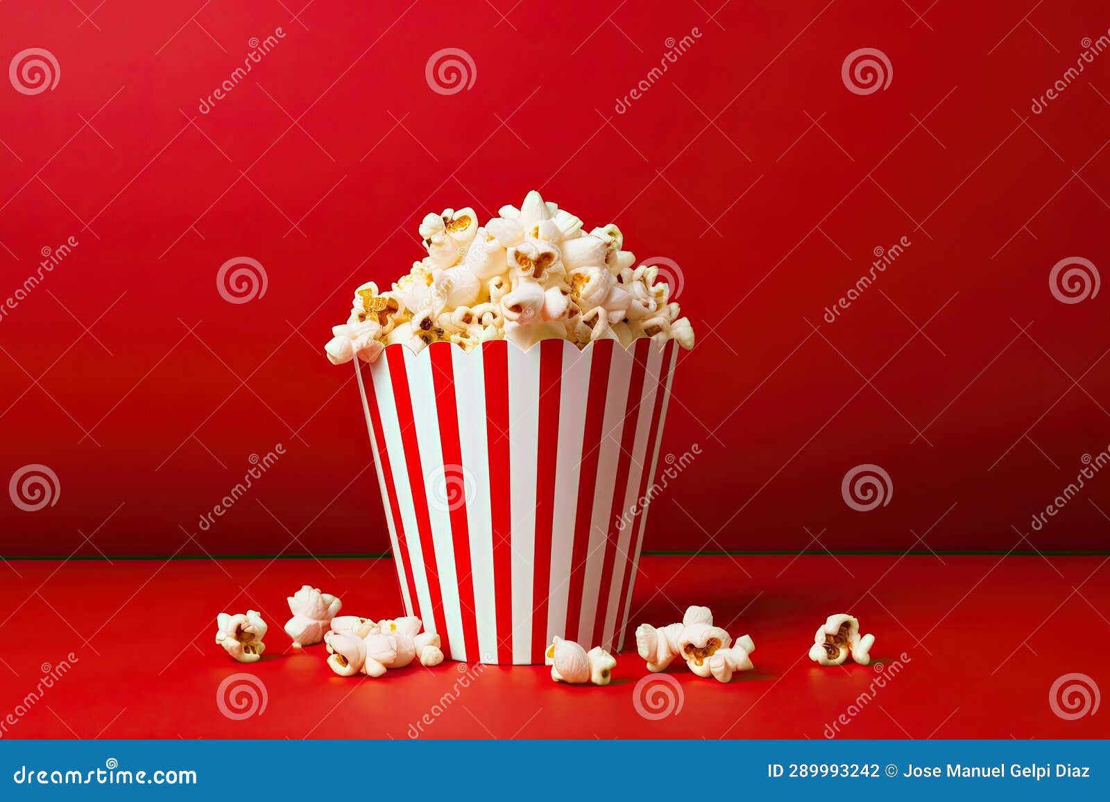 Red and White Popcorn Box on a Red Backdrop. Generative AI Stock Photo ...