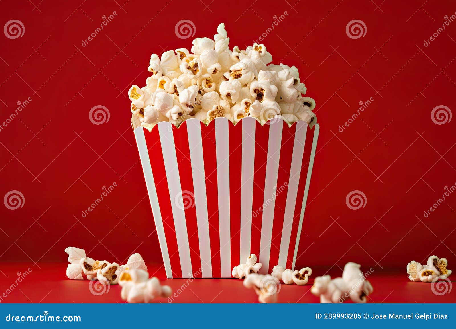 Red and White Popcorn Box on a Red Backdrop. Generative AI Stock Image ...