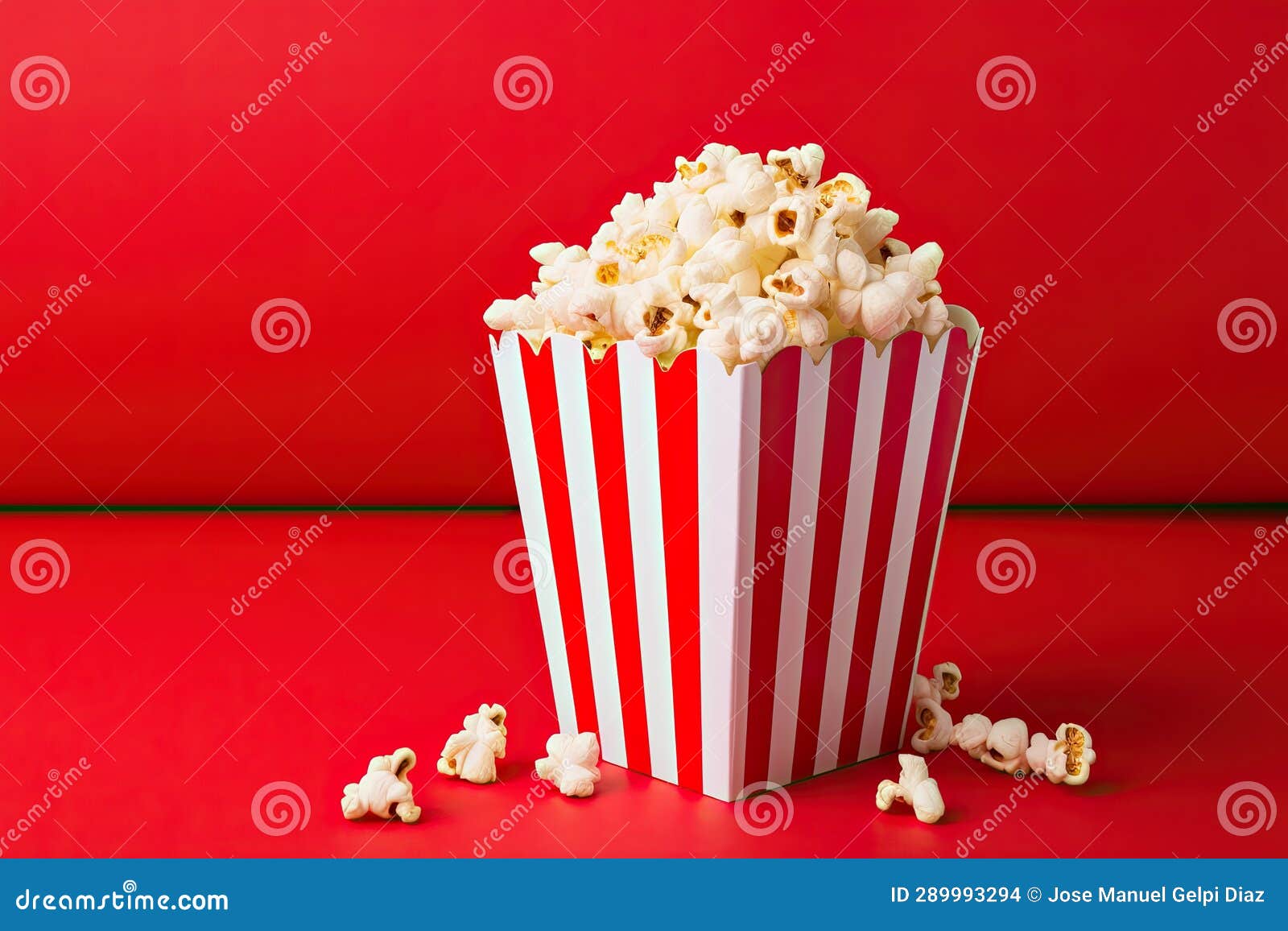 Red and White Popcorn Box on a Red Backdrop. Generative AI Stock Photo ...