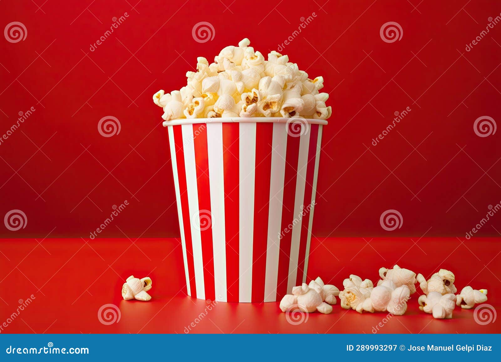 Red and White Popcorn Box on a Red Backdrop. Generative AI Stock Image ...
