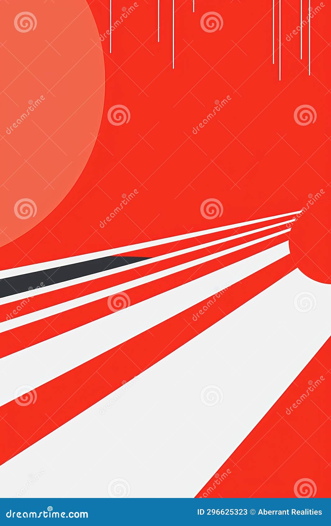 A Red and White Poster with a Red Sun in the Background Stock ...