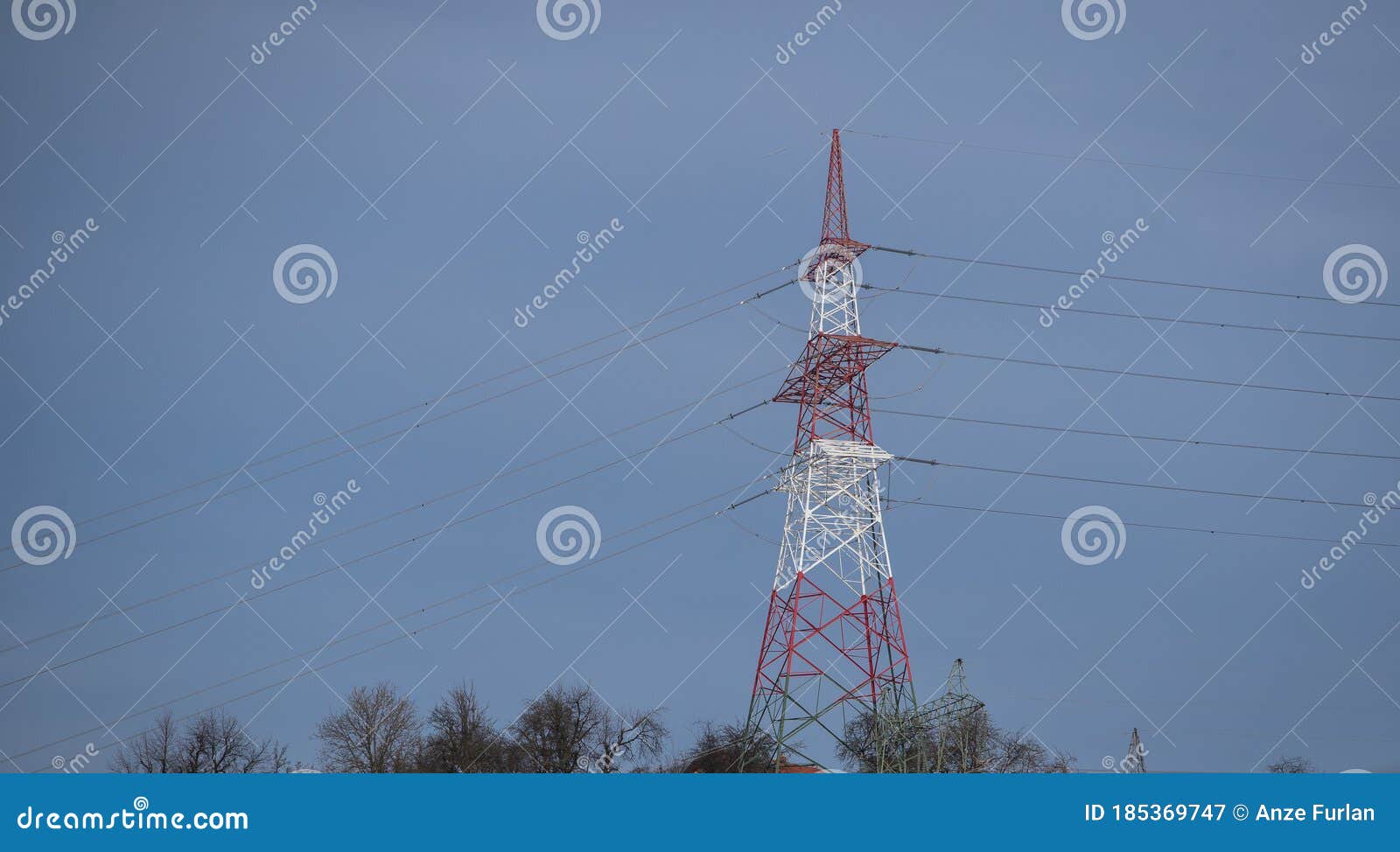 Red and White Power Line Tower Stock Image - Image of metal, electrical ...