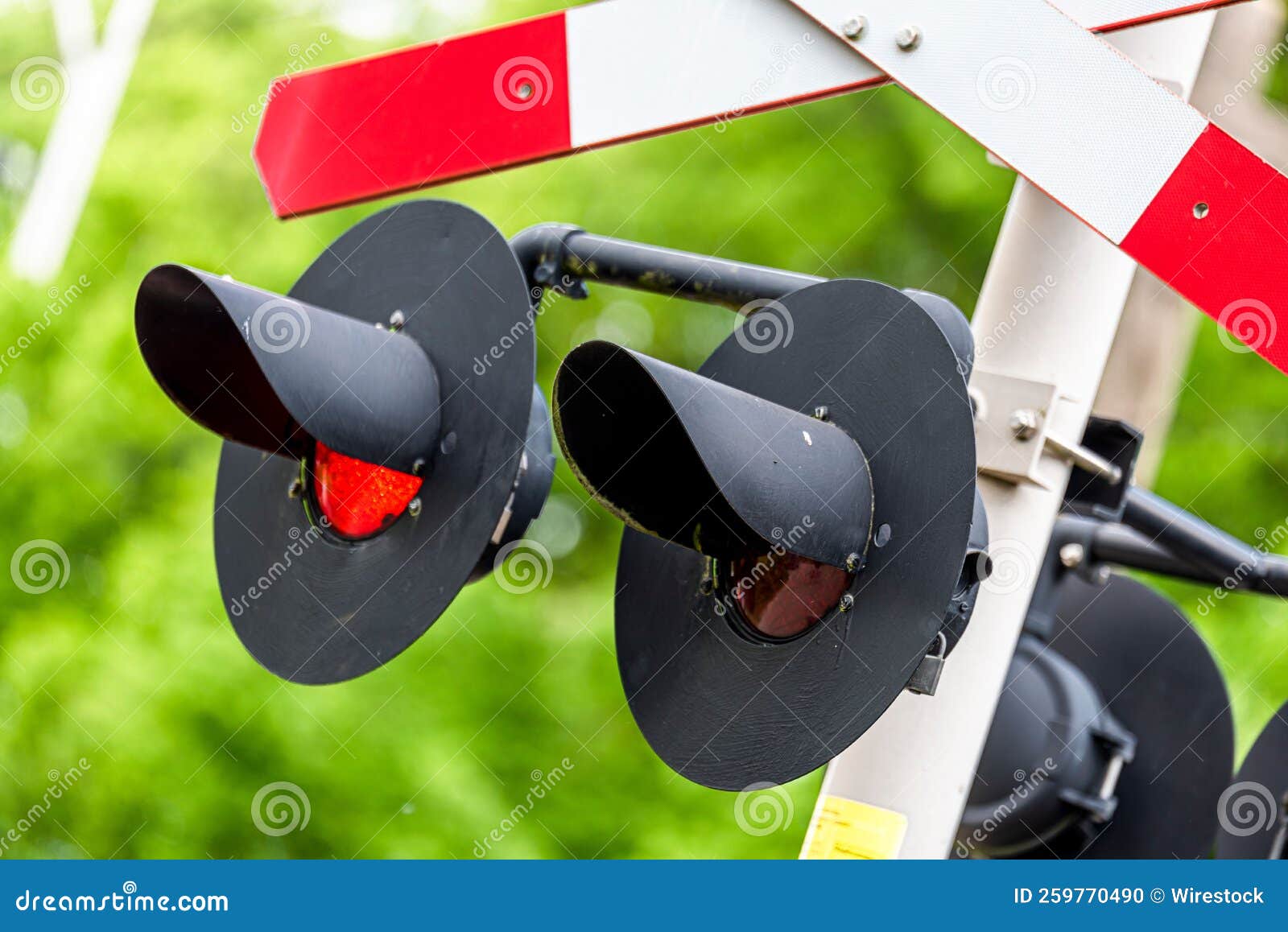 Red and White Railroad Crossing Sign with Two Warning Lights Stock ...