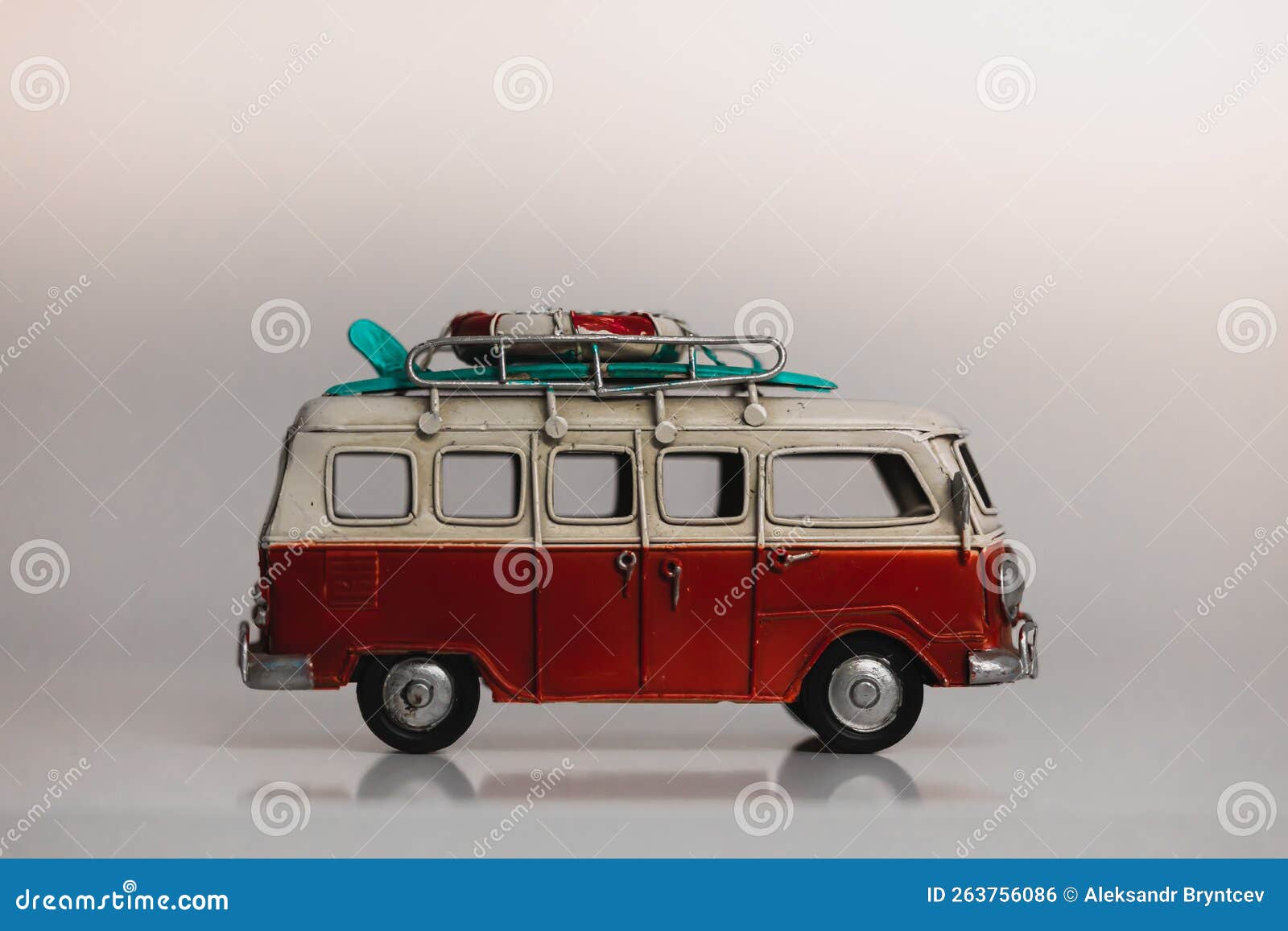 Red and White Retro Minivan Toy Model Isolated on White Stock Photo ...