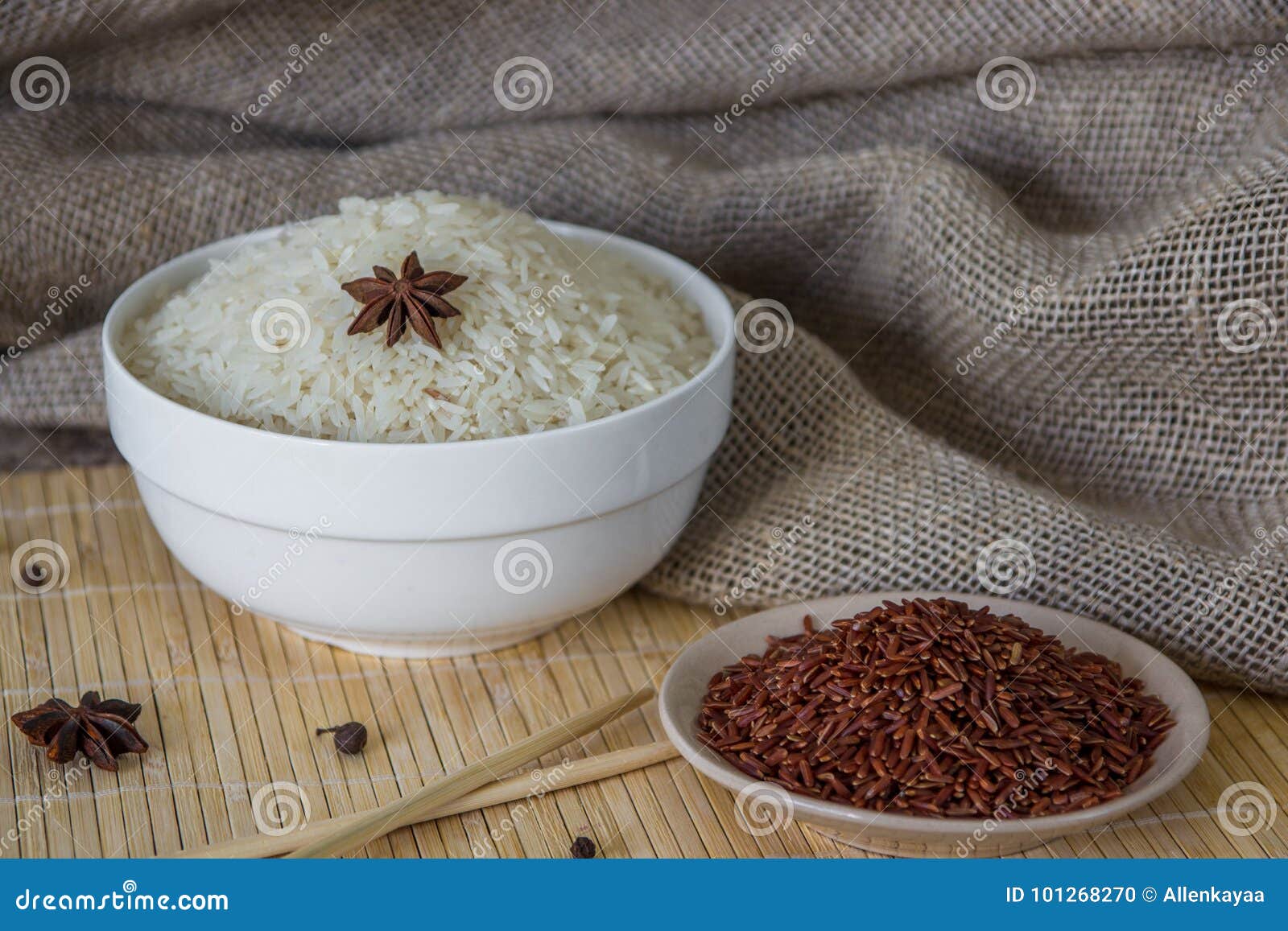 Red and White Rice with Spices. Raw Asian Rice Stock Photo - Image of ...