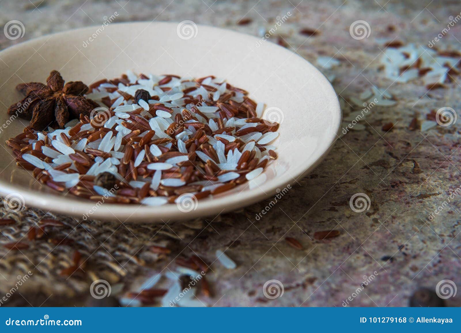 Red and White Rice with Spices. Raw Asian Rice Stock Photo - Image of ...