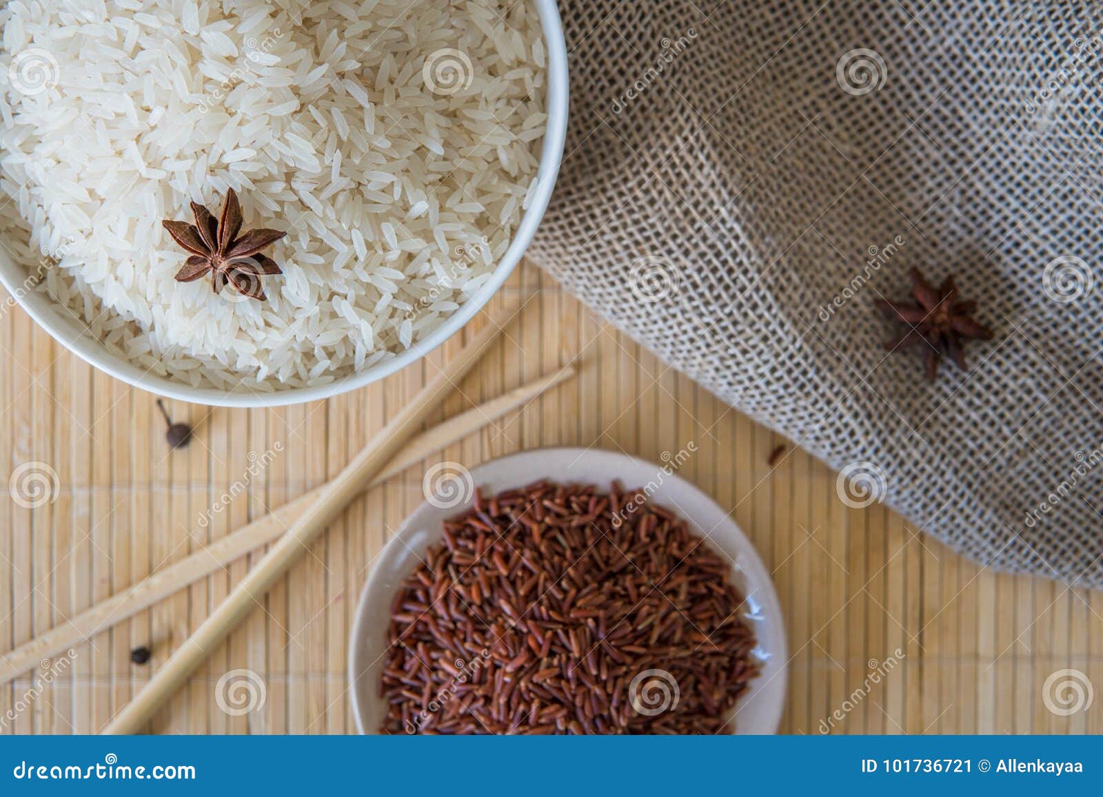 Red and White Rice with Spices. Raw Asian Rice Stock Image - Image of ...