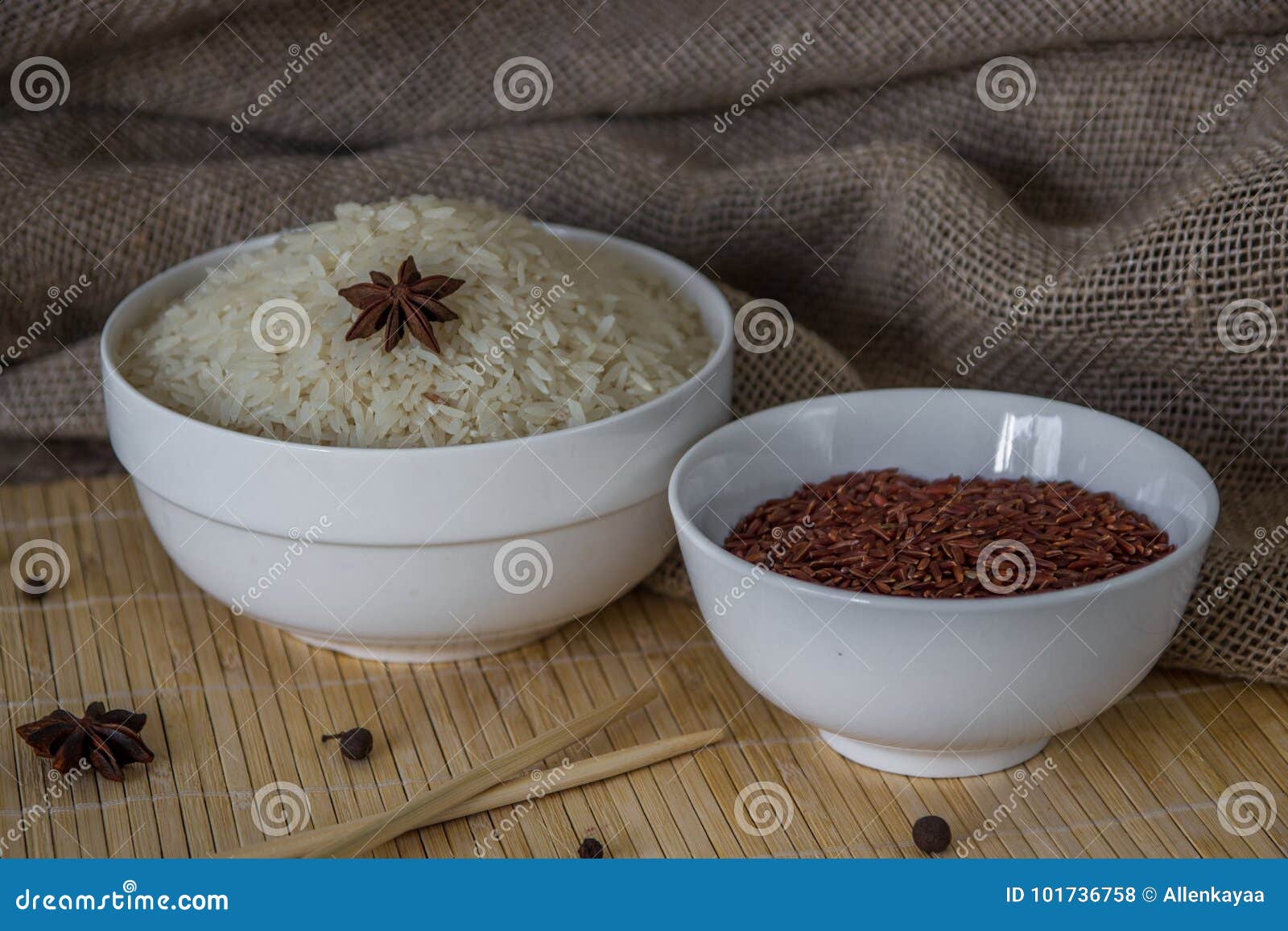 Red and White Rice with Spices. Raw Asian Rice Stock Photo - Image of ...