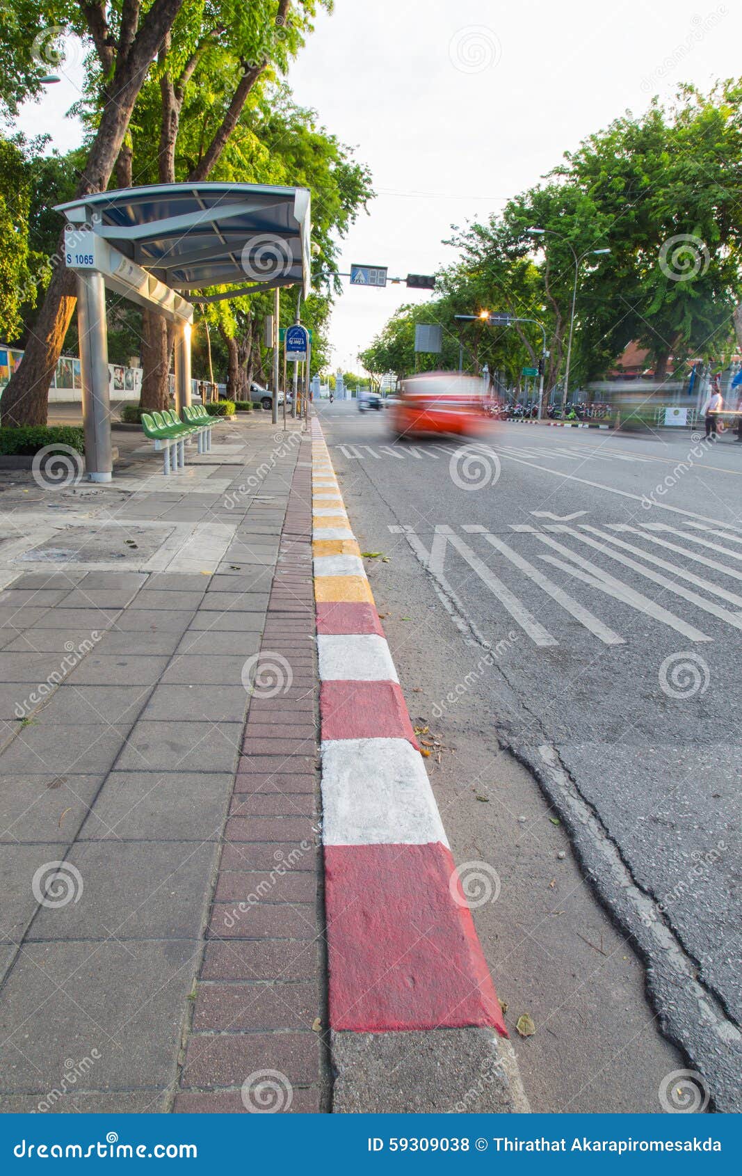 Red and white road marking stock photo. Image of grey - 59309038