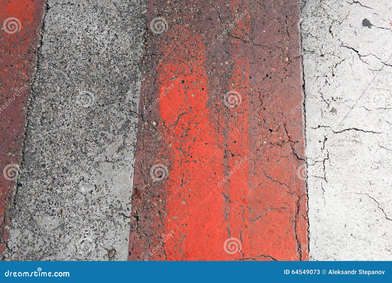 Red and White Road Marking on Old Asphalt Road Stock Image - Image of ...