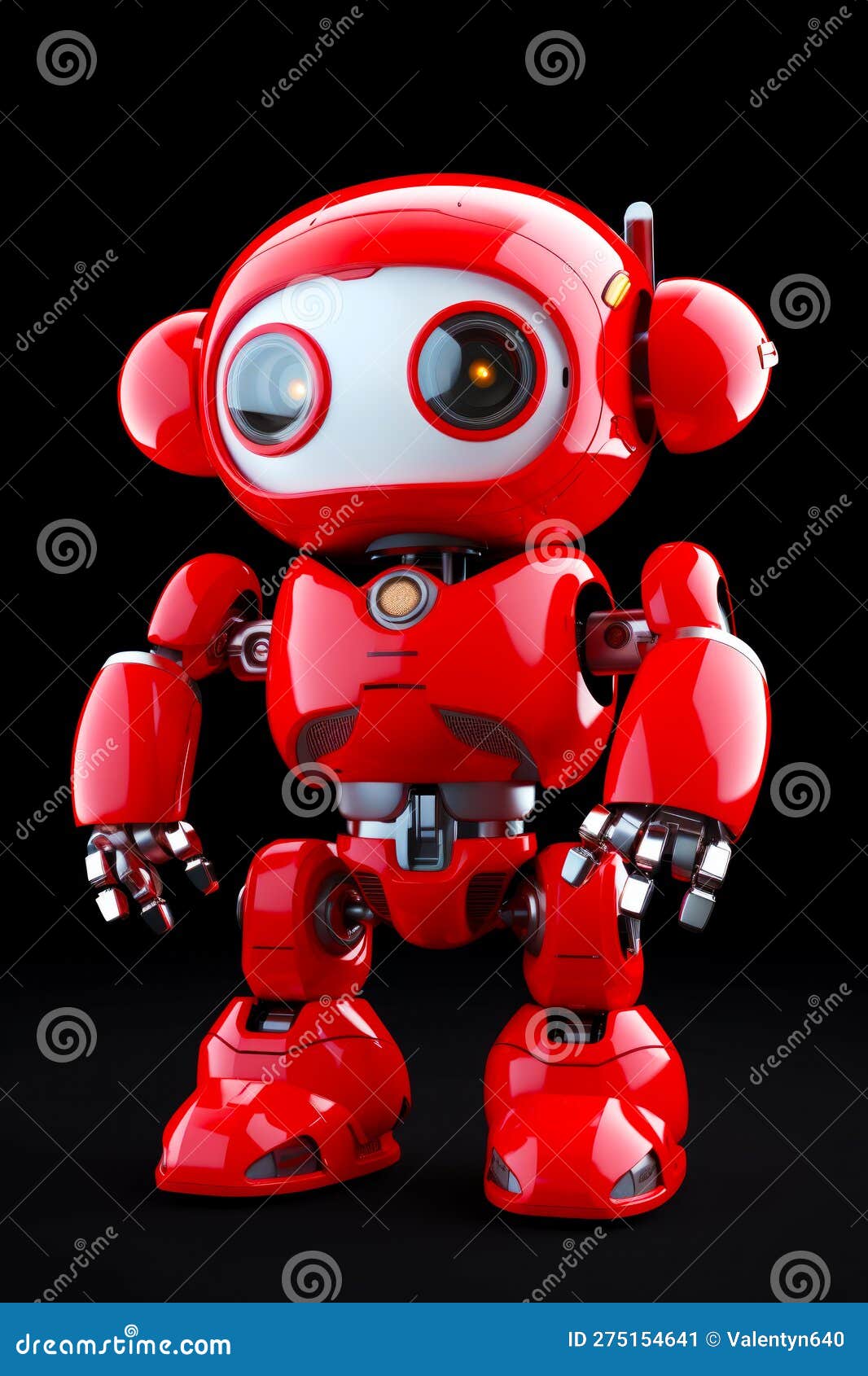 Red and White Robot with Big Eyes on Black Background with Black ...