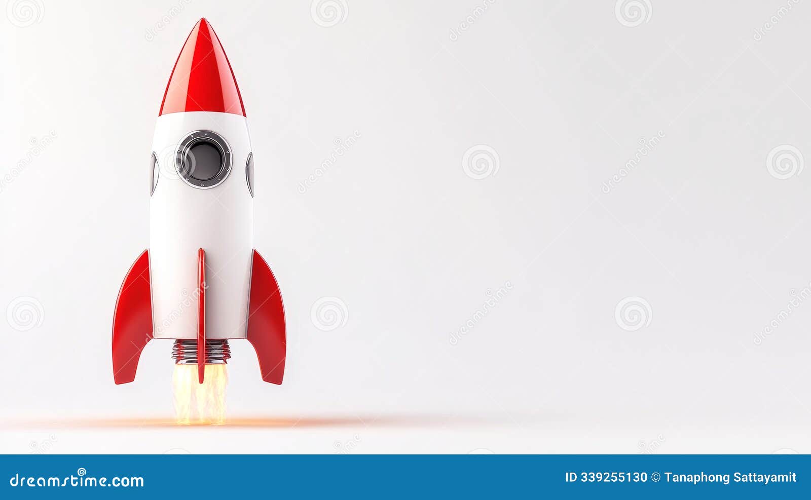 A Red and White Rocket with Flames Erupting from the Engine ...
