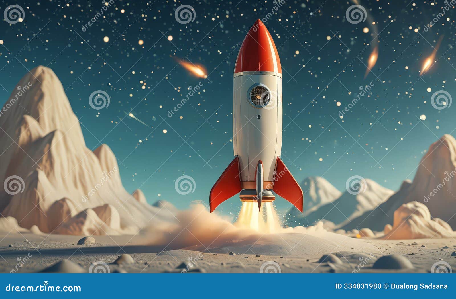 Red and White Rocket is Flying through the Air Stock Illustration ...