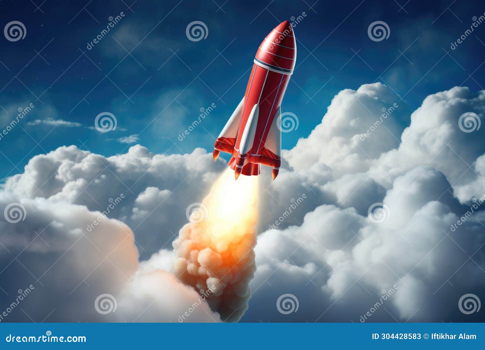 A Red and White Rocket Launches into the Sky, Propelled by Incredible ...