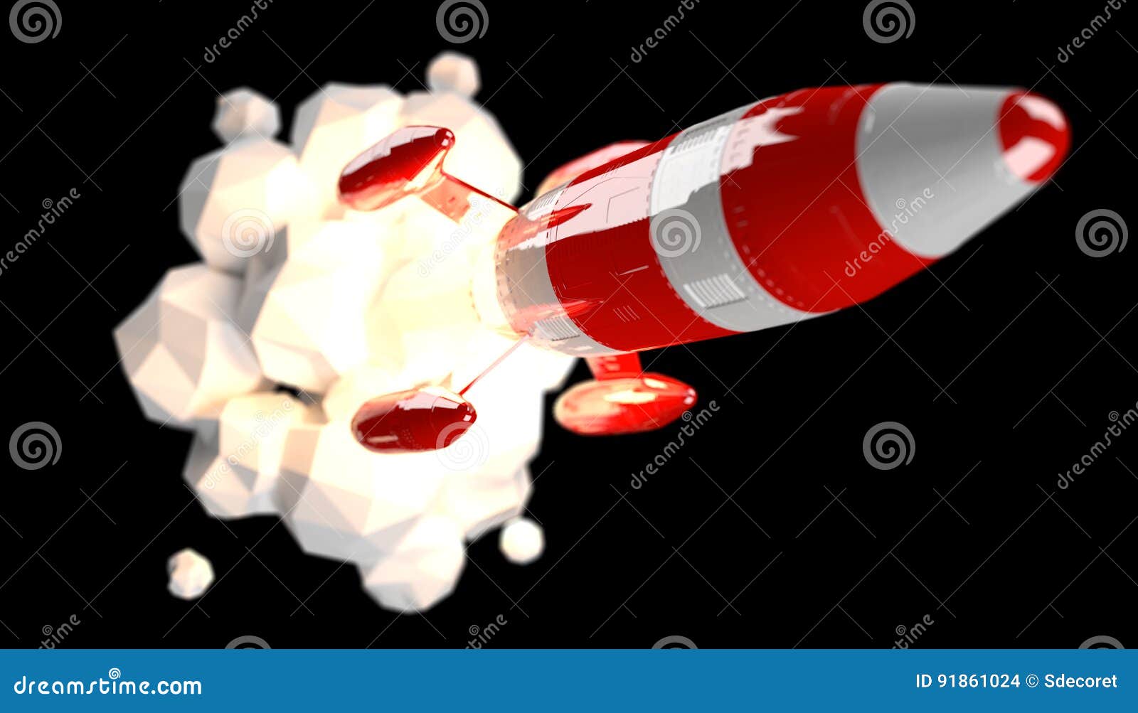 Red and White Rocket Launching 3D Rendering Stock Illustration ...