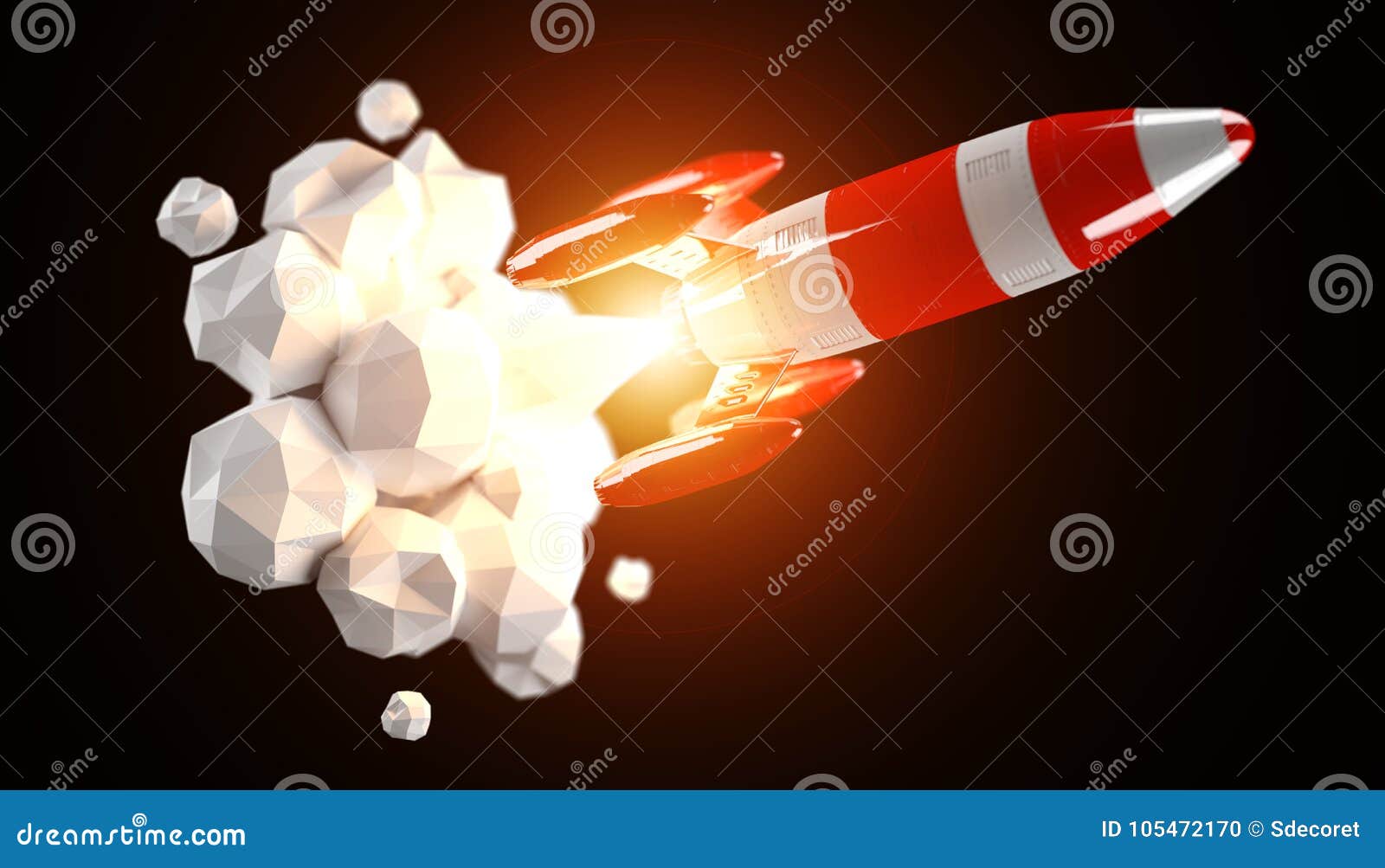 Red and White Rocket Launching 3D Rendering Stock Illustration ...