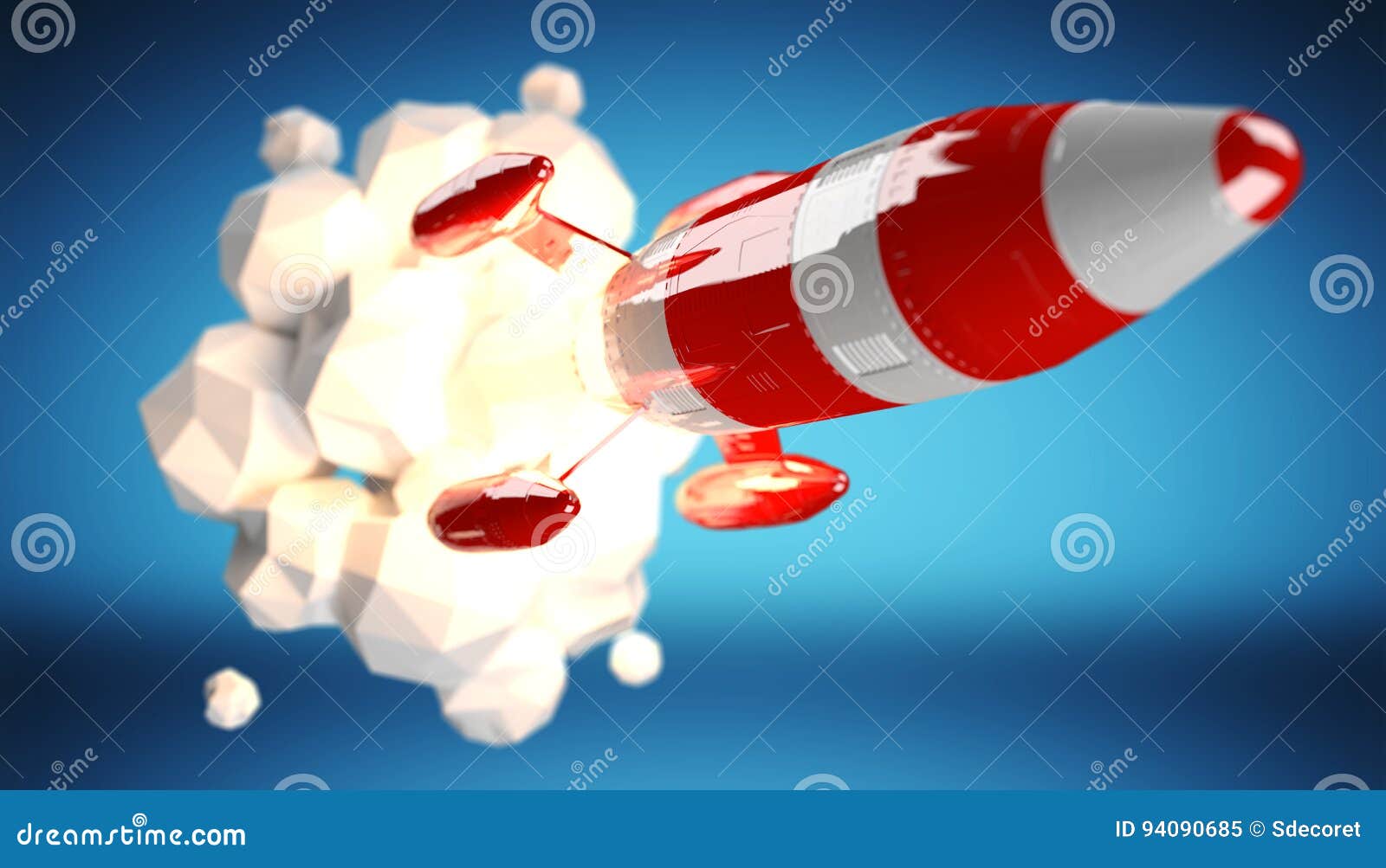 Red and White Rocket Launching 3D Rendering Stock Illustration ...