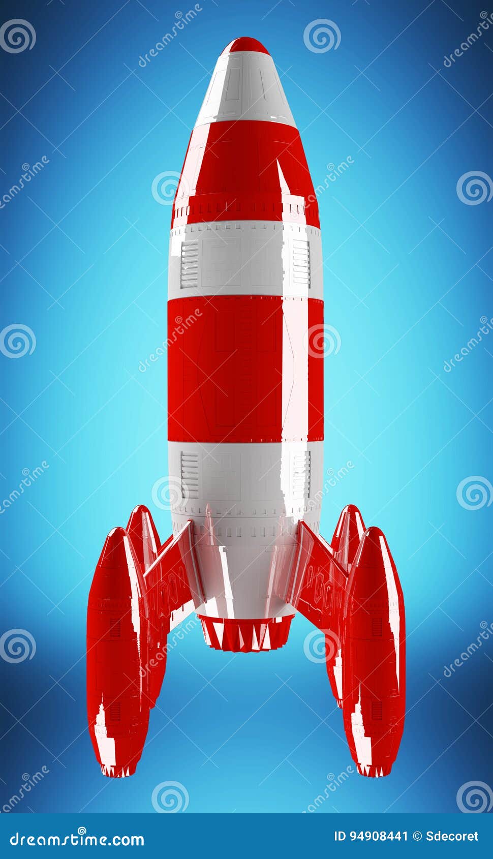 Red and White Rocket Launching 3D Rendering Stock Illustration ...