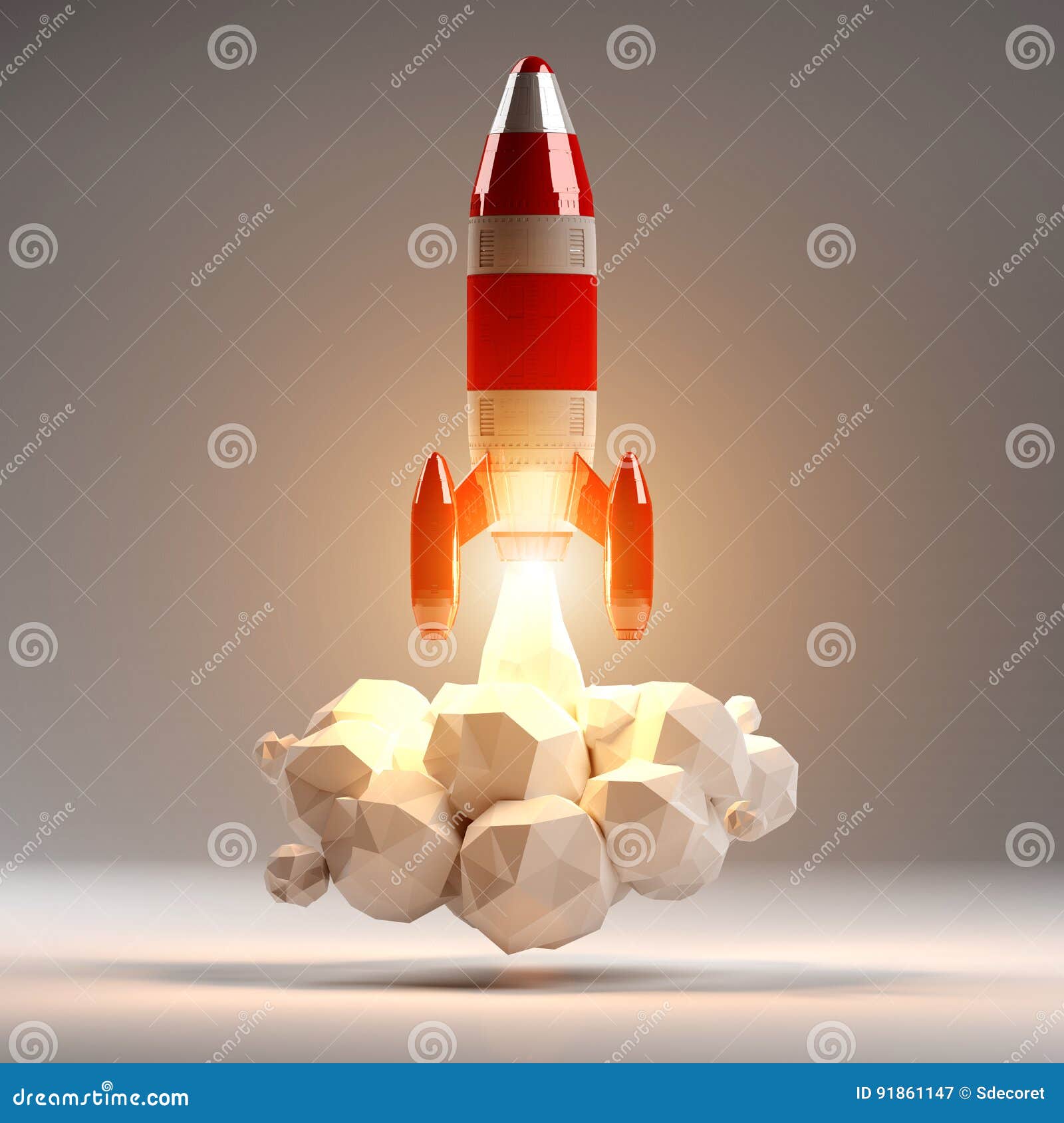 Red and White Rocket Launching 3D Rendering Stock Illustration ...