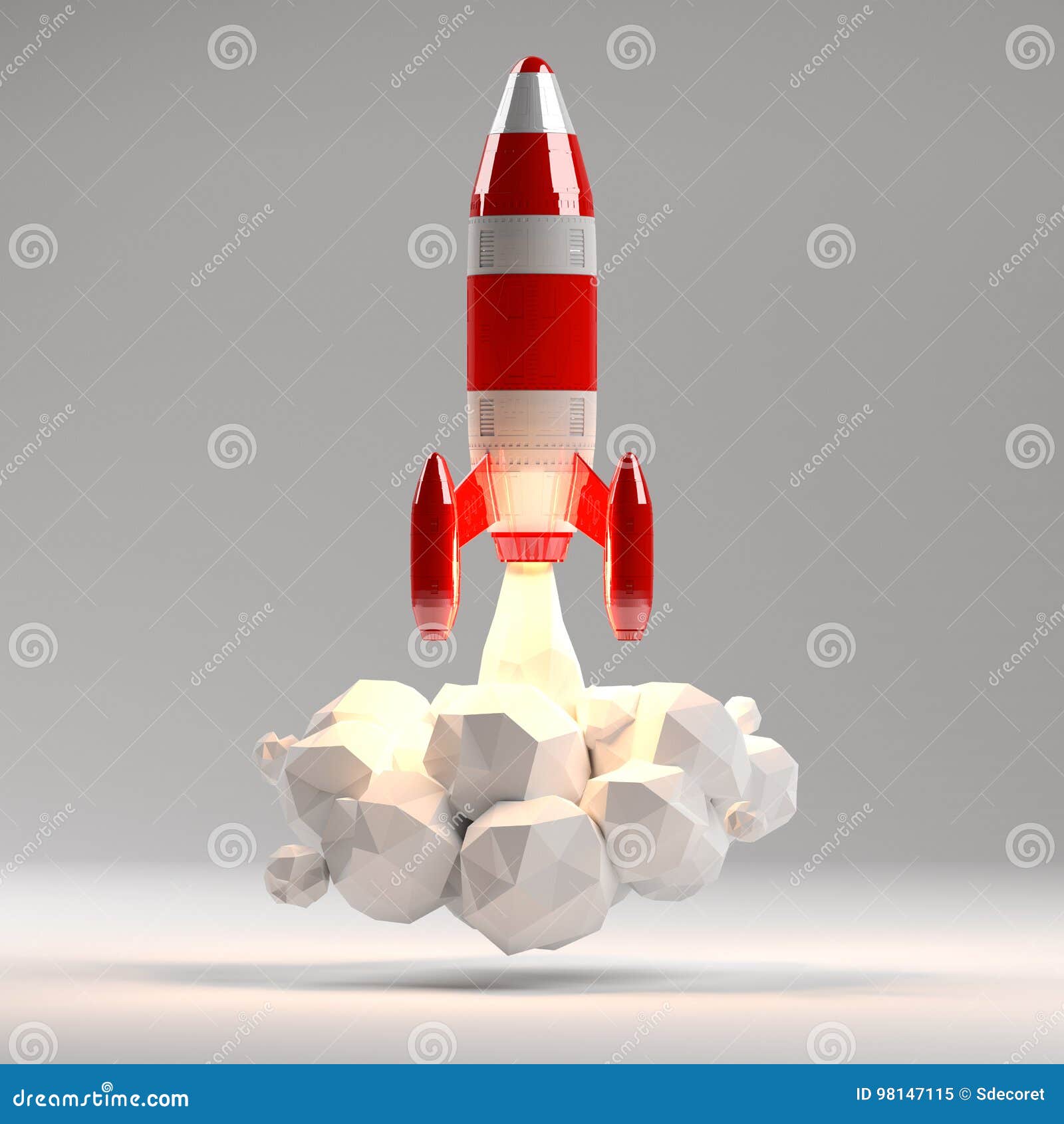 Red and White Rocket Launching 3D Rendering Stock Illustration ...