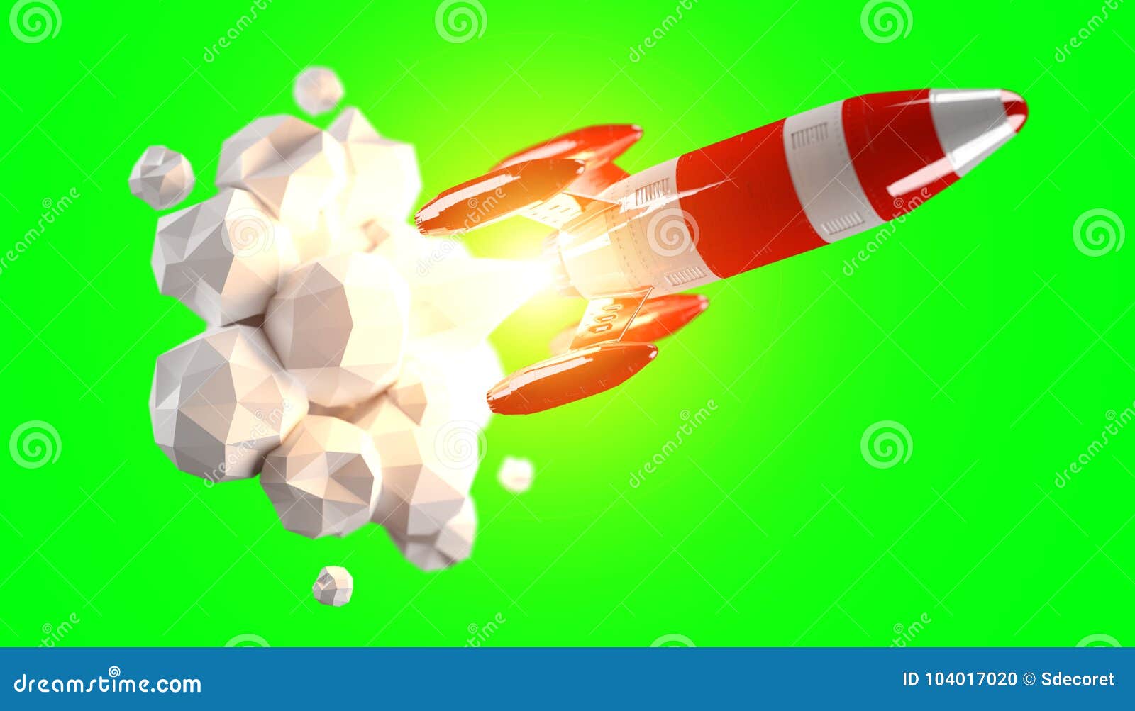 Red and White Rocket Launching 3D Rendering Stock Illustration ...