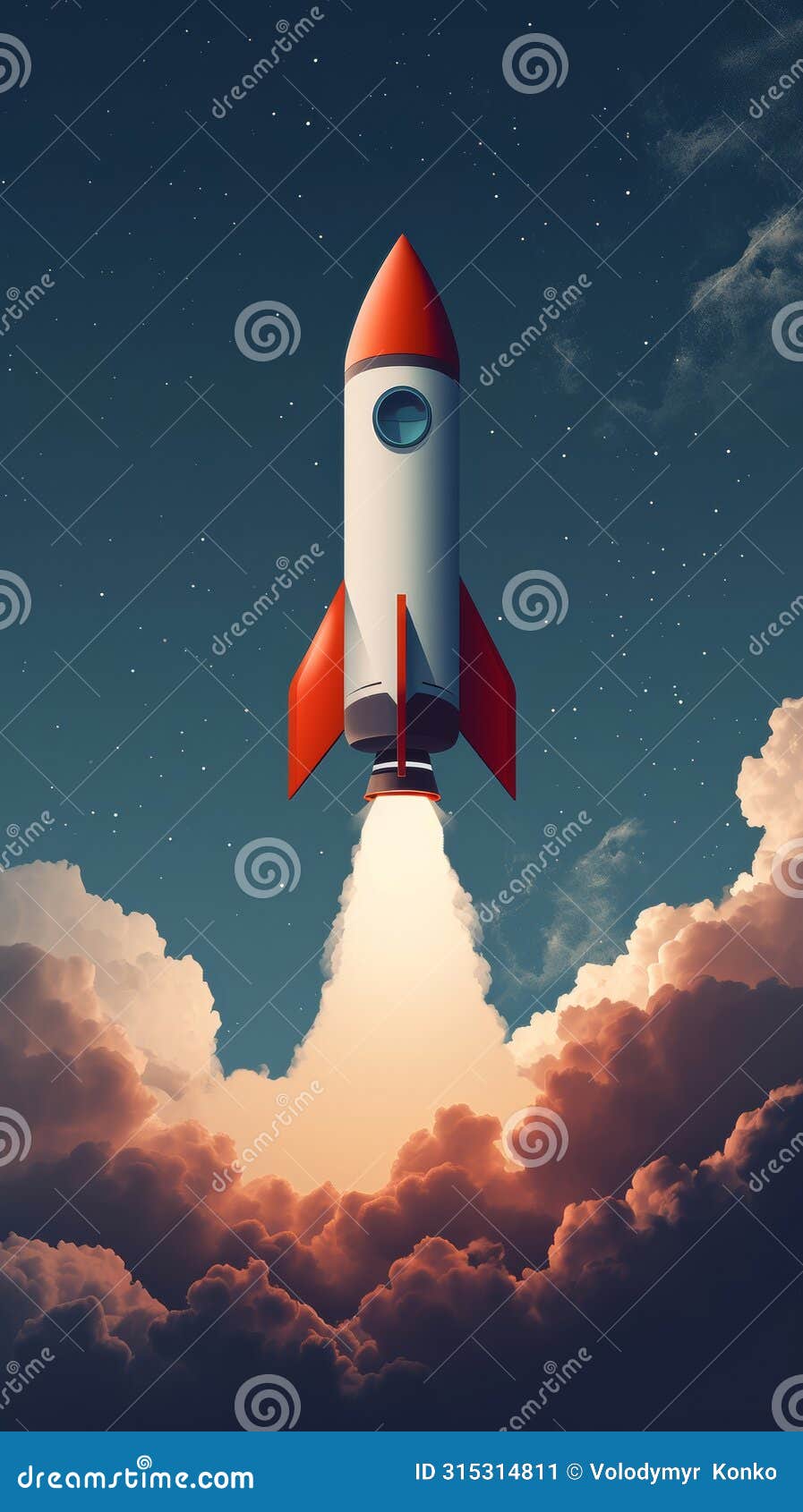 Red and White Rocket Launching into the Sky Stock Image - Image of ...