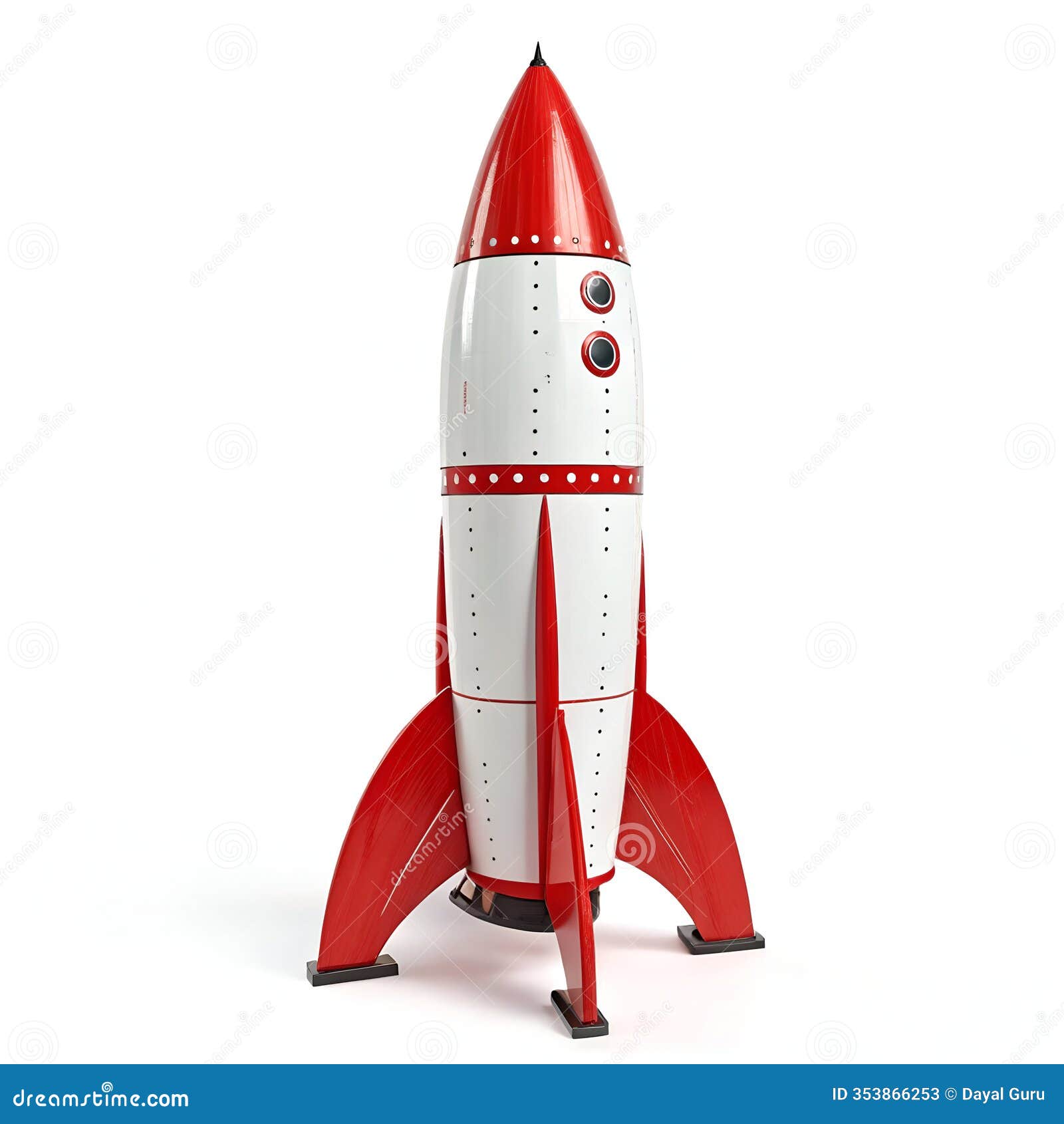 Red and White Rocket Ship Isolated on White Background Stock ...