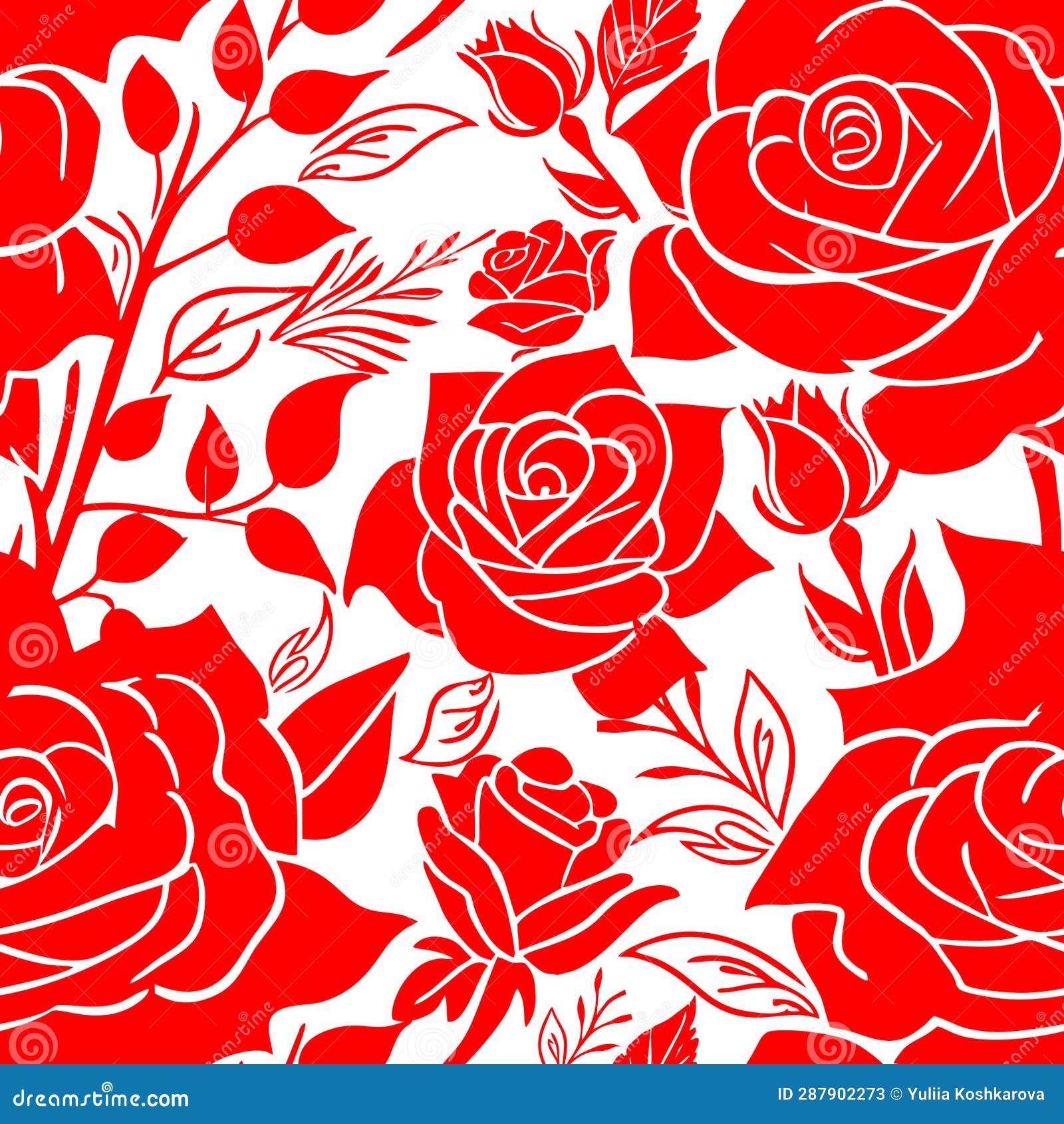 Red and White Rose Flowers Seamless Pattern, Texture Stock Illustration ...
