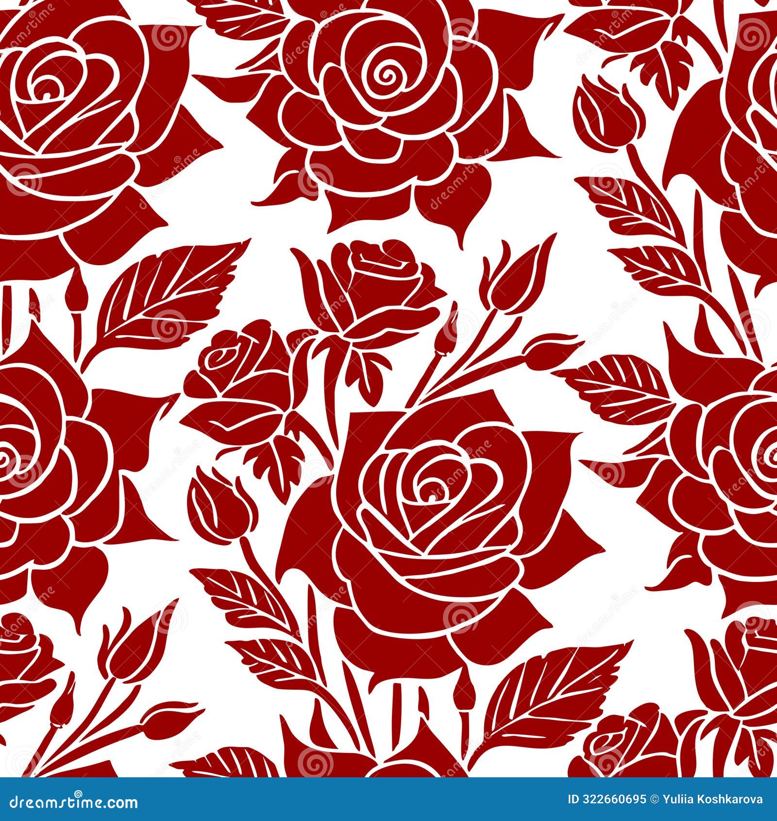 Red and White Rose Flowers Seamless Pattern, Texture Stock Illustration ...