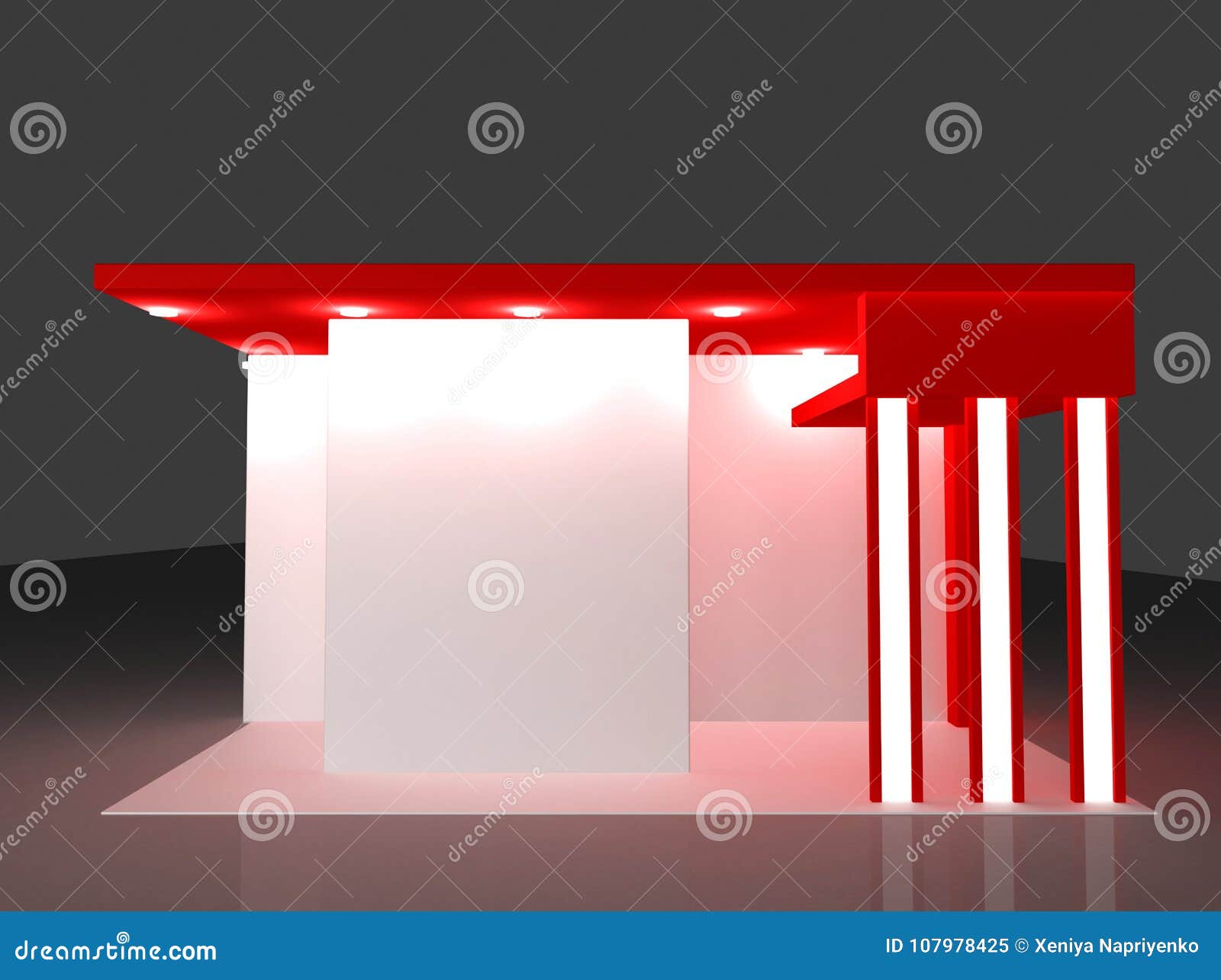 Red and White Round Booth with Flags. 3D Design Stock Illustration ...