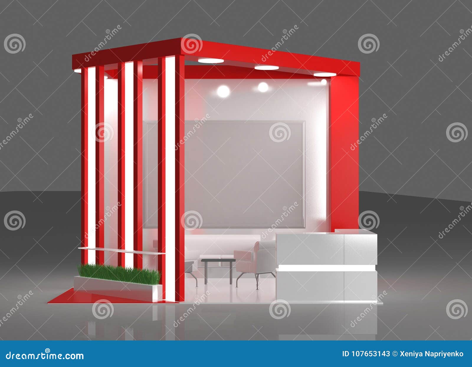Red and White Round Booth with Flags. 3D Rendering Stock Illustration ...
