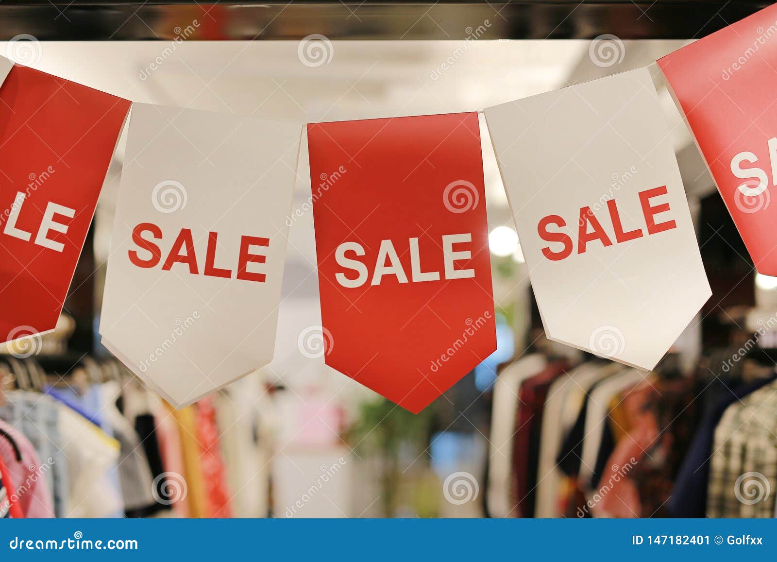 Red and White Sale Flag in the Shop Stock Image - Image of choice ...